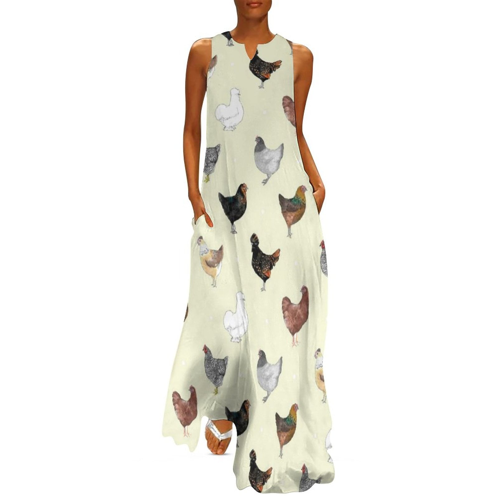 2024 Colorful Chicken Dress Spring Farm Animal Print Streetwear Casual ...