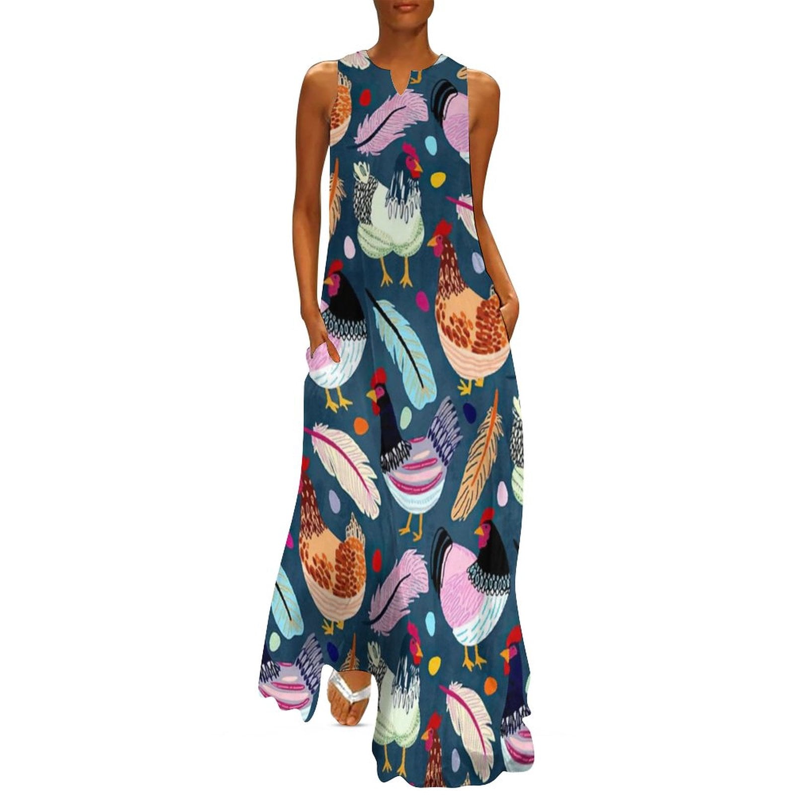 2024 Colorful Chicken Dress Spring Farm Animal Print Streetwear Casual ...