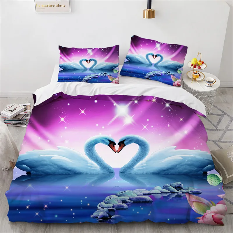 2024 Couple Swan Duvet Cover King For Teen Room r Microfiber Romantic ...