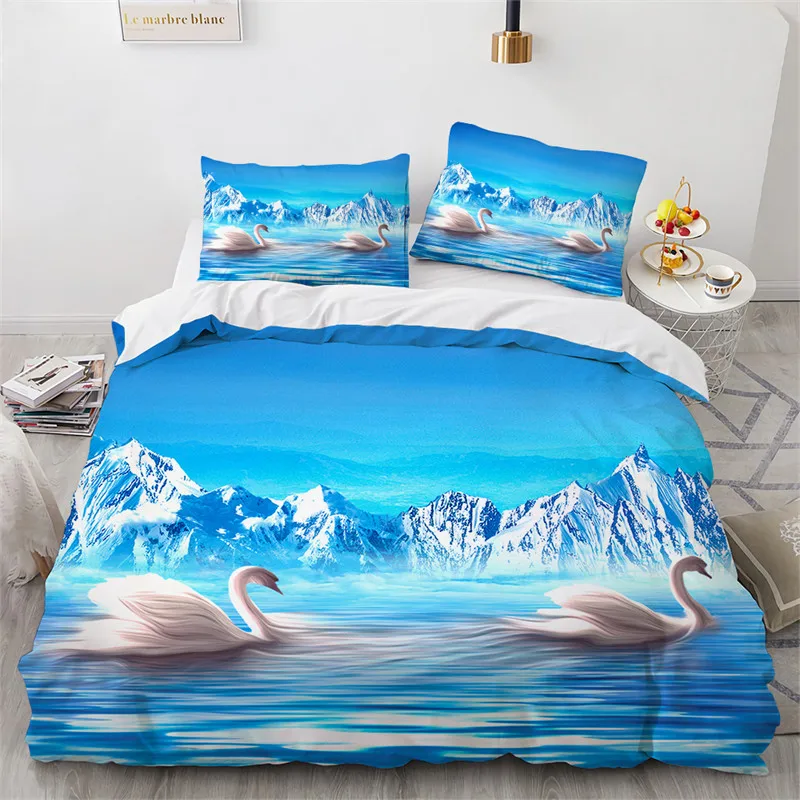 2024 Couple Swan Duvet Cover King For Teen Room r Microfiber Romantic ...