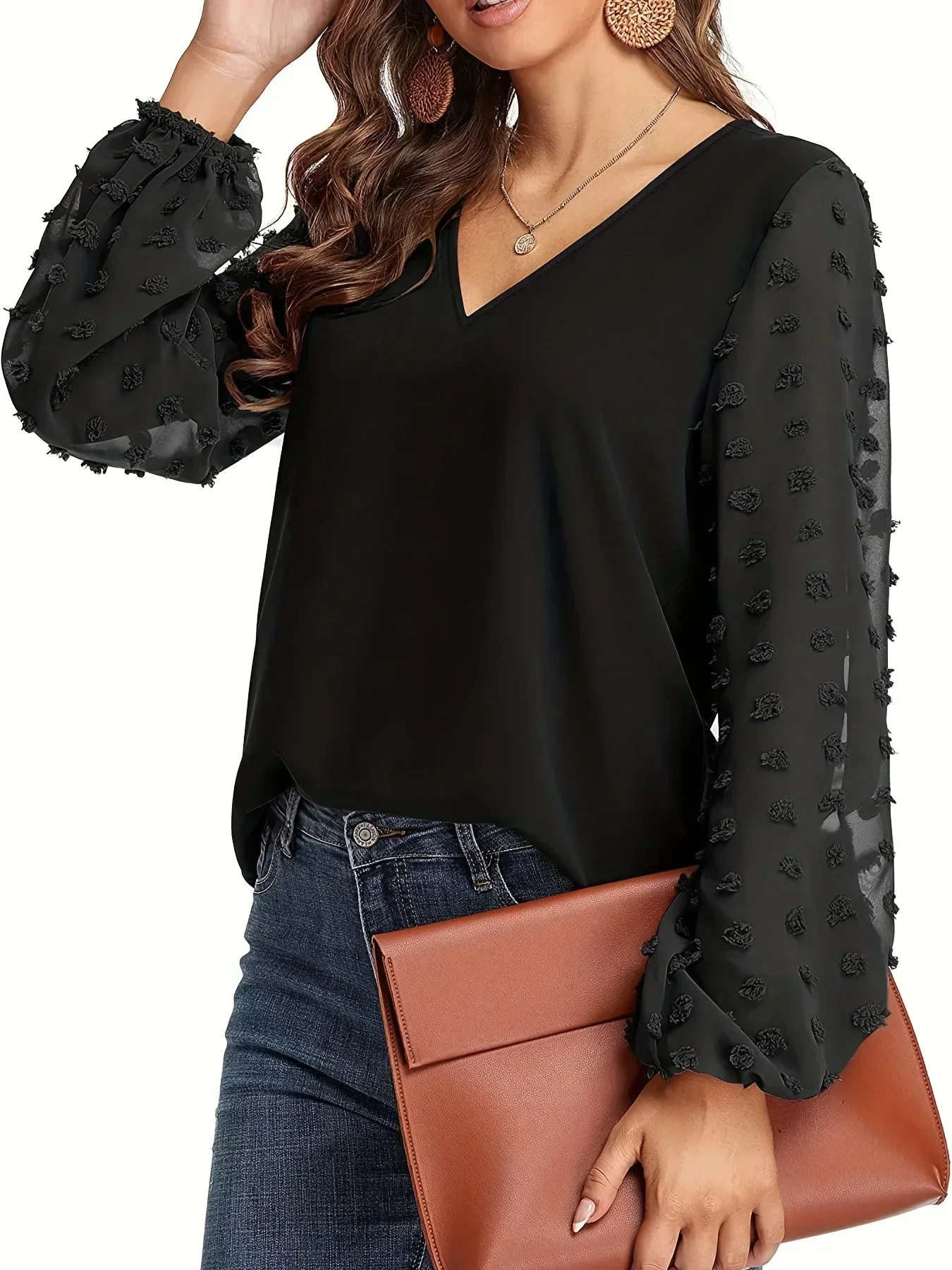 2024 DREAMFIRE Women‘s Plus Size 1XL-5XL Swiss Dot Sleeve Shirt Ladies ...