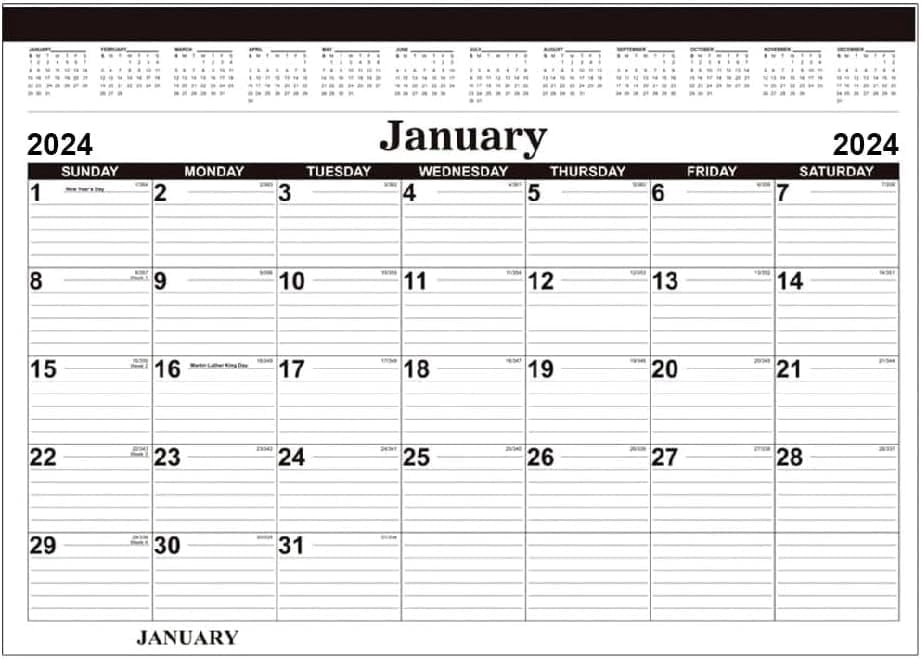 2024 Desk Blotter Calendar, 22" x 17", One tear-off sheet per month ...