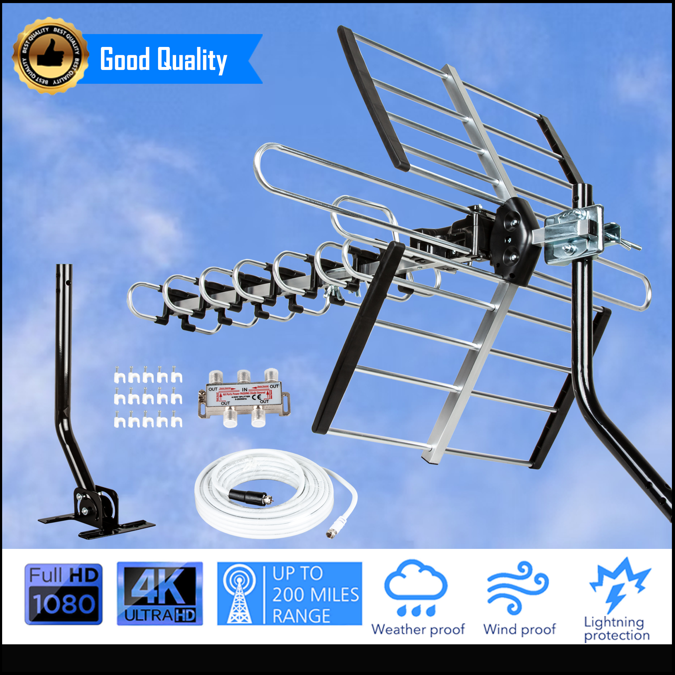 Wideskall universal indoor rabbit ear tv antenna for hdtv ready vhf uhf ...