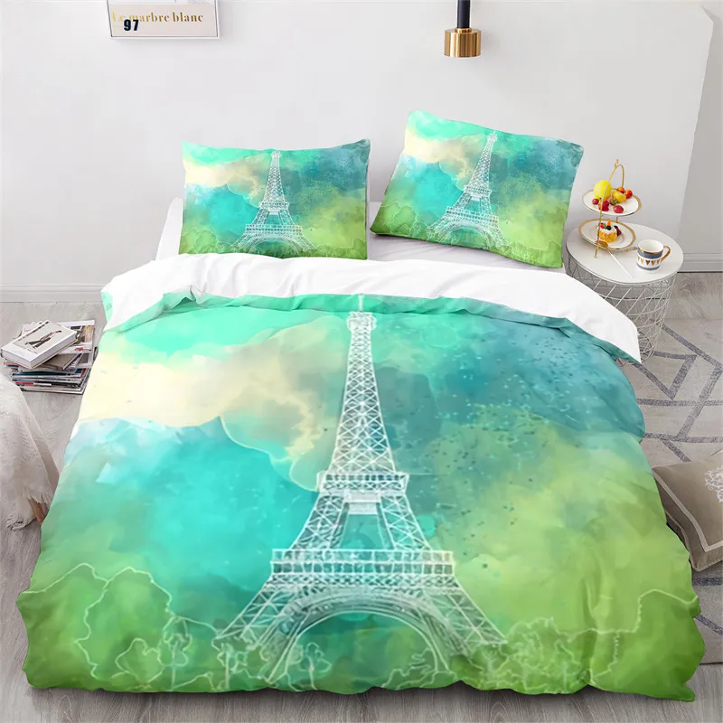 2024 Eiffel Tower Duvet Cover Romantic Theme Floral King Bedding Set ...