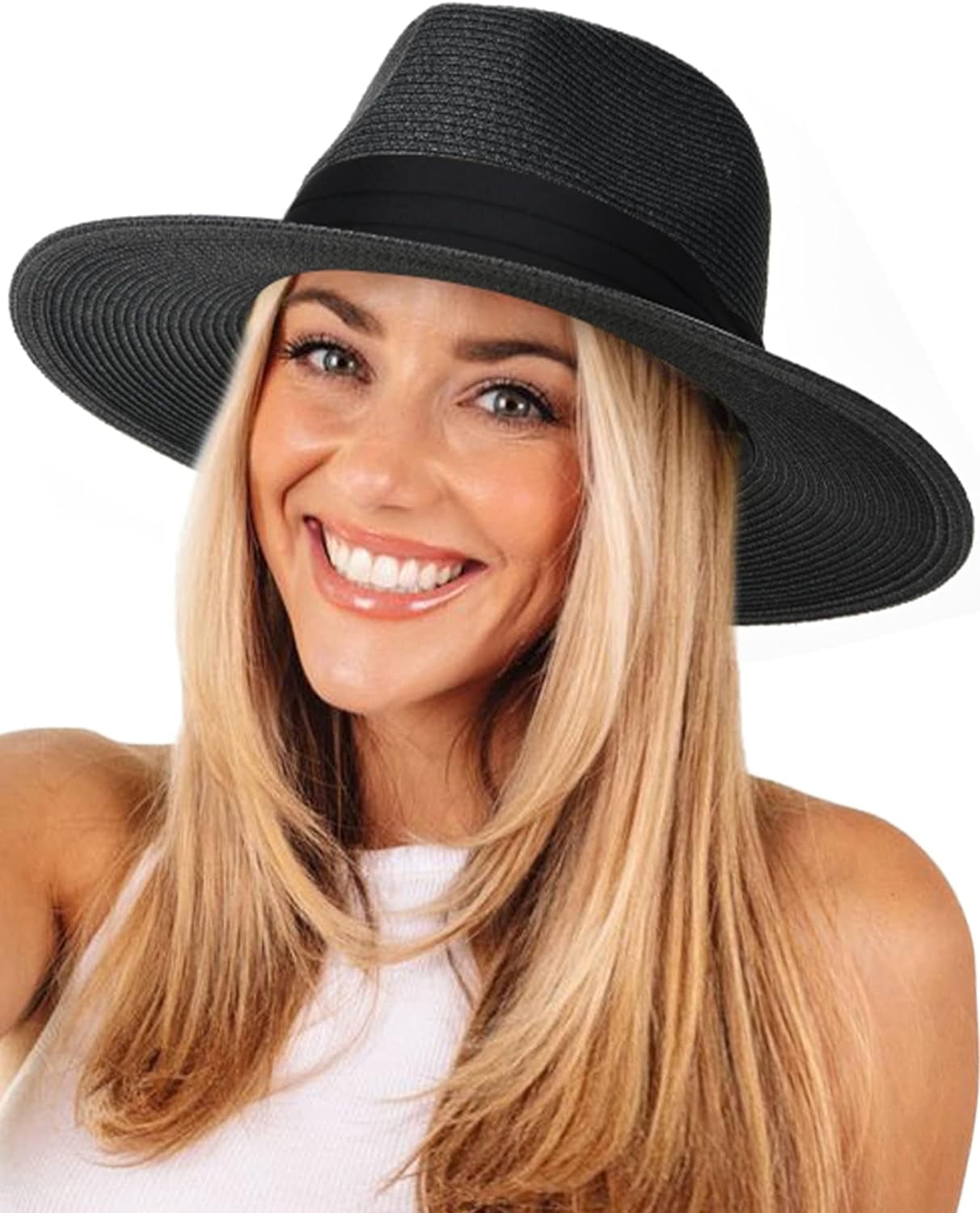 2024 Furtalk Womens Mens Wide Brim Straw Panama Hat Fedora Summer Beach