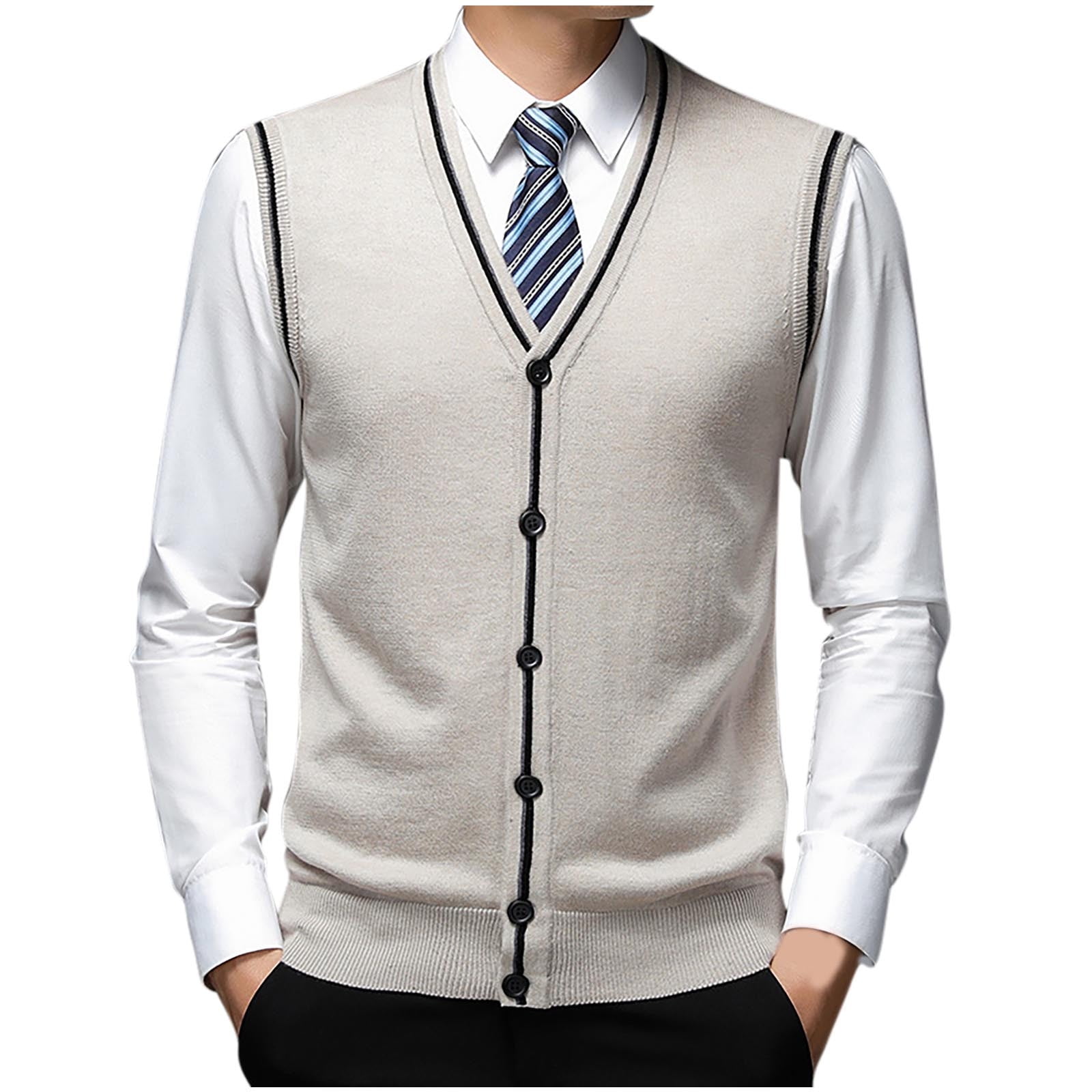 2024 Fall Saving! Men's Wool Yarn Vest Sweater Button Down V Neck ...