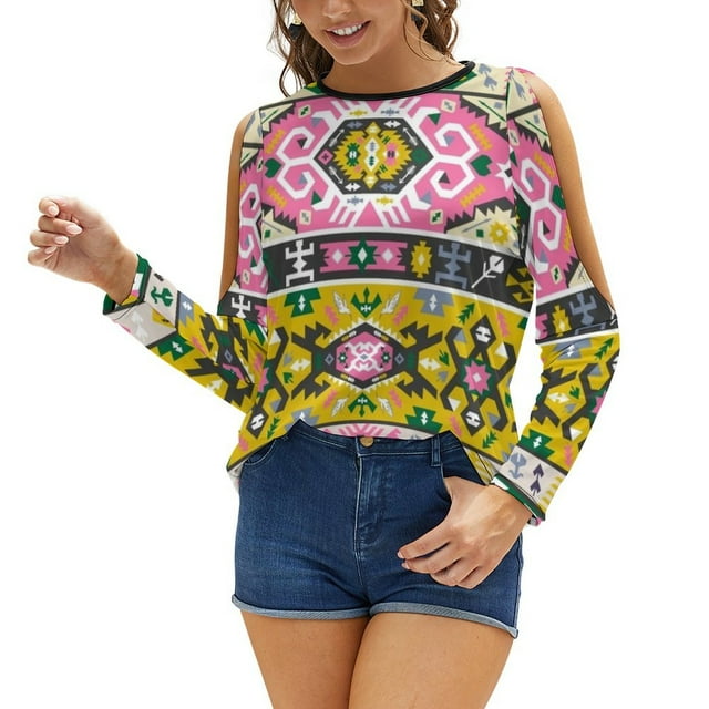 2024 Fancy Abstract Geometric Pattern In Tribal Style Womens T Shirt