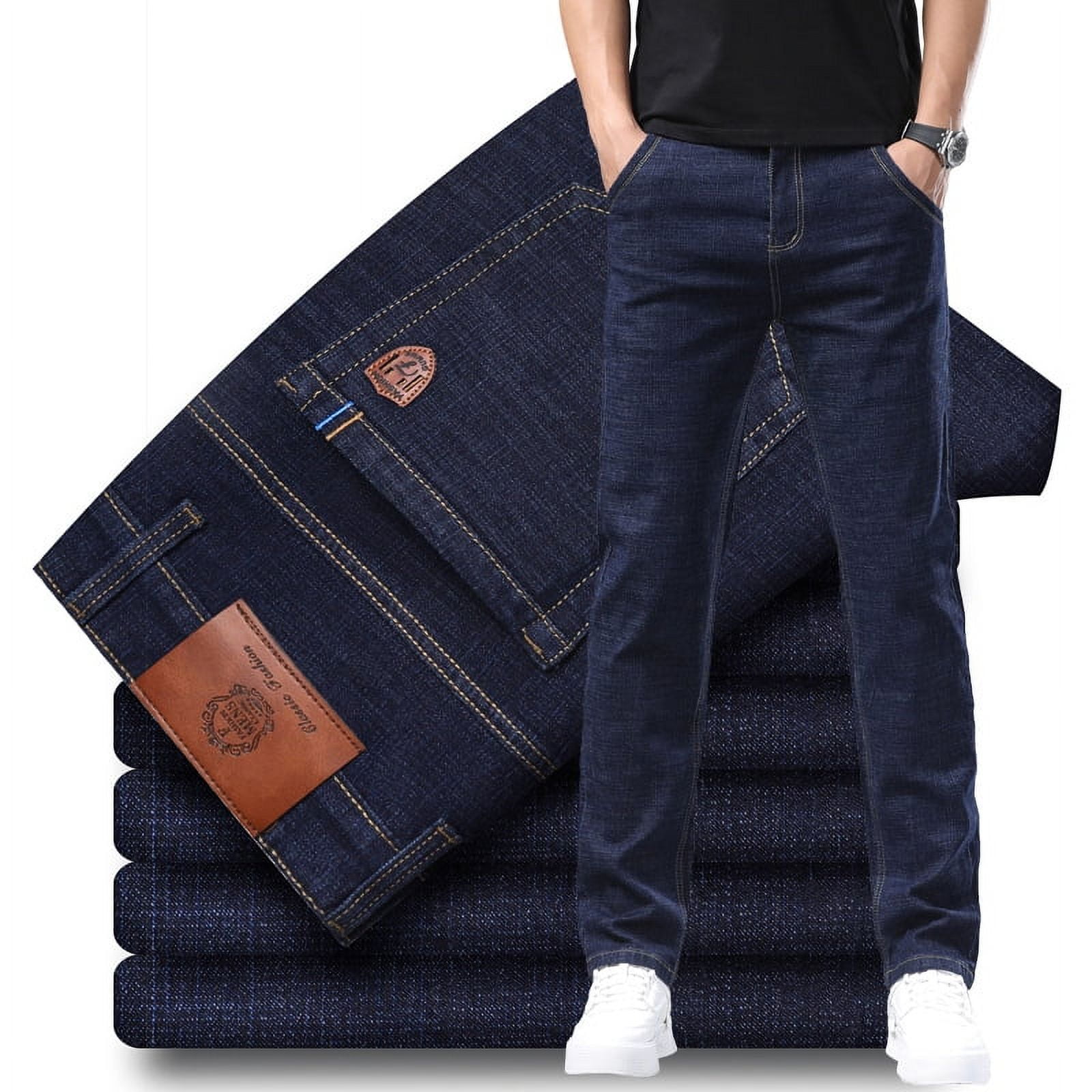 2024 Fashion Men Stretch Loose Straight Jeans Casual Elastic Slim Fit ...