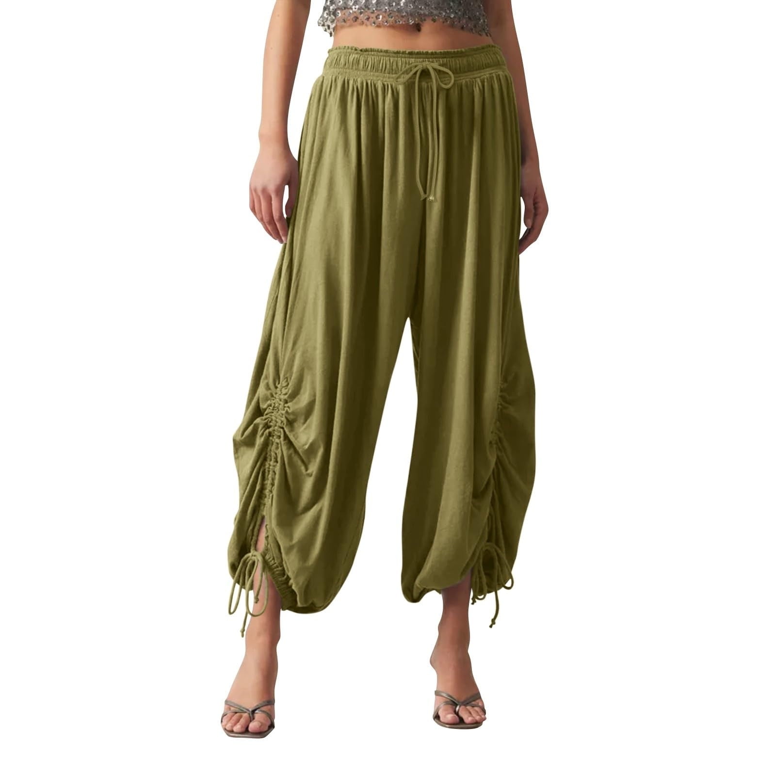 2024 Fashion Trend Women's Cropped Pants Summer High Waist Drawstring ...