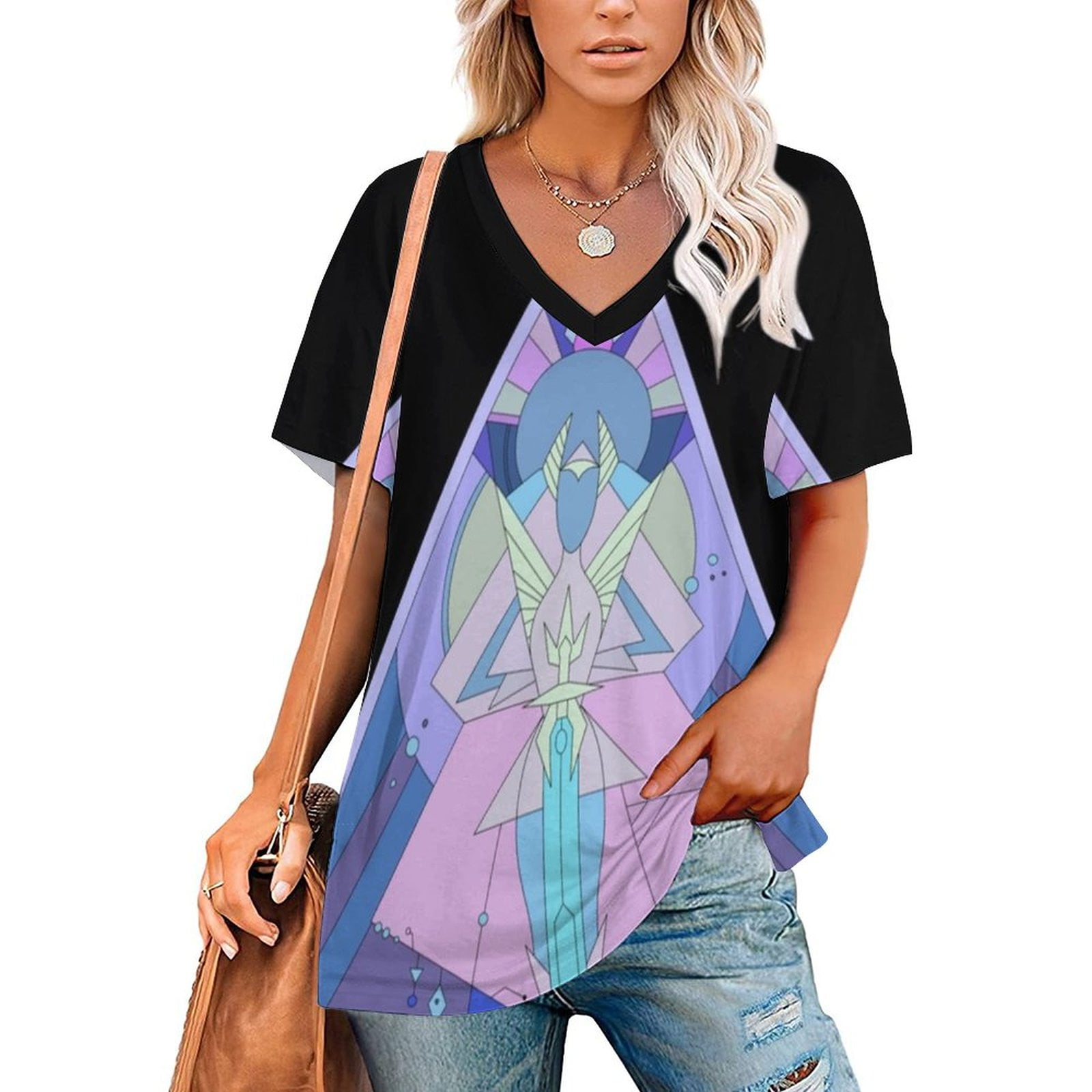 2024 First One'S She-Ra Ruffle Short Sleeve T Shirts Summer V Neck Tops Fashion Casual Tee Shirt ...