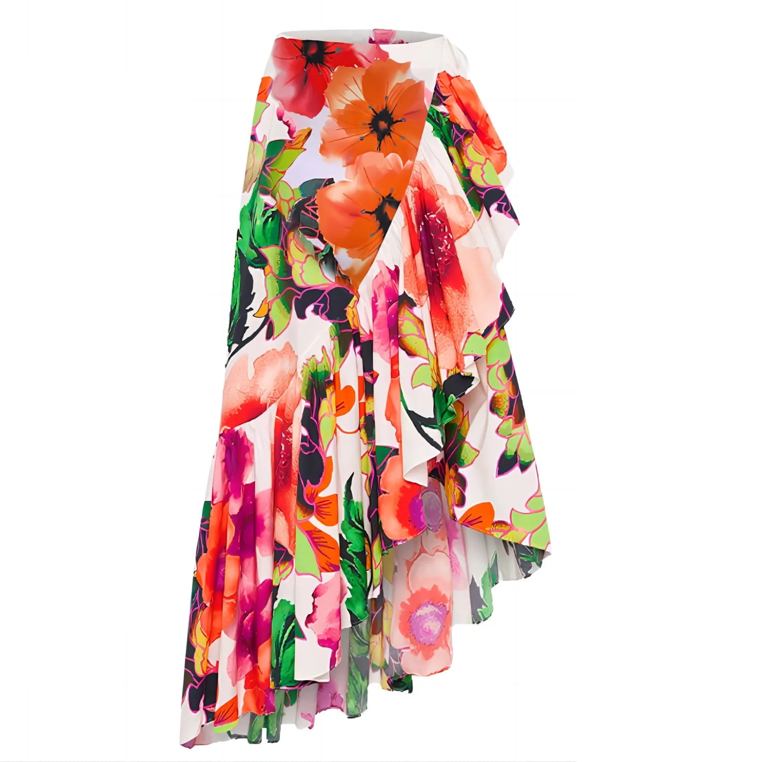 2024 Floral Print Shoulder Ruffle One Piece Swimsuit With Cover Up