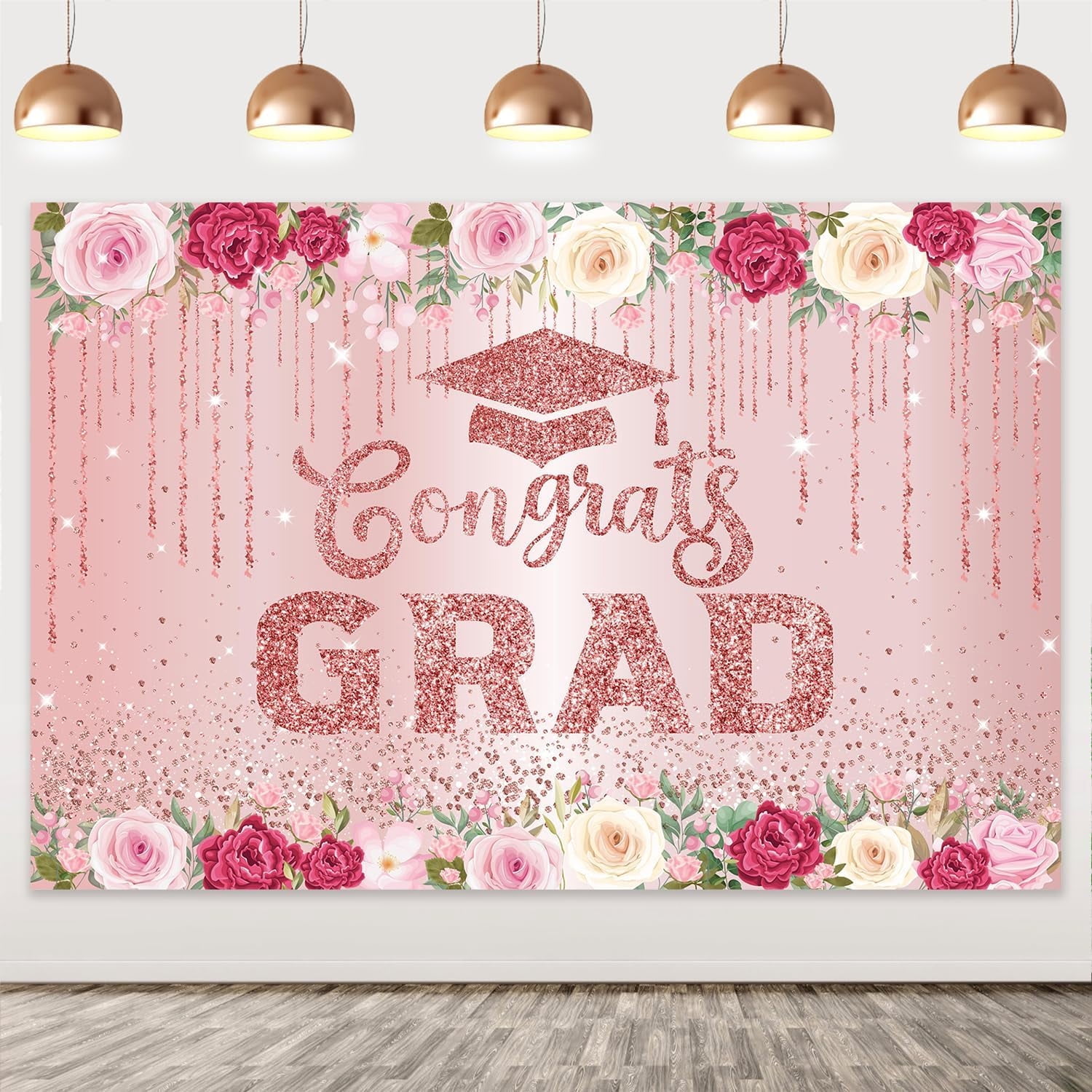 2024 Floral Rose Golden Congrats Grad Graduation Backdrop Printed ...