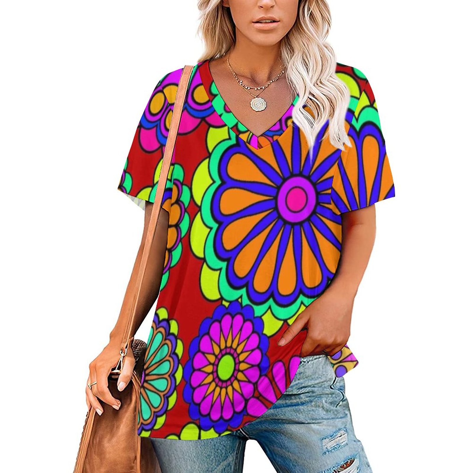 2024 Flower Power Retro Style Hippy Flowers Women Zipper Sexy Printed ...