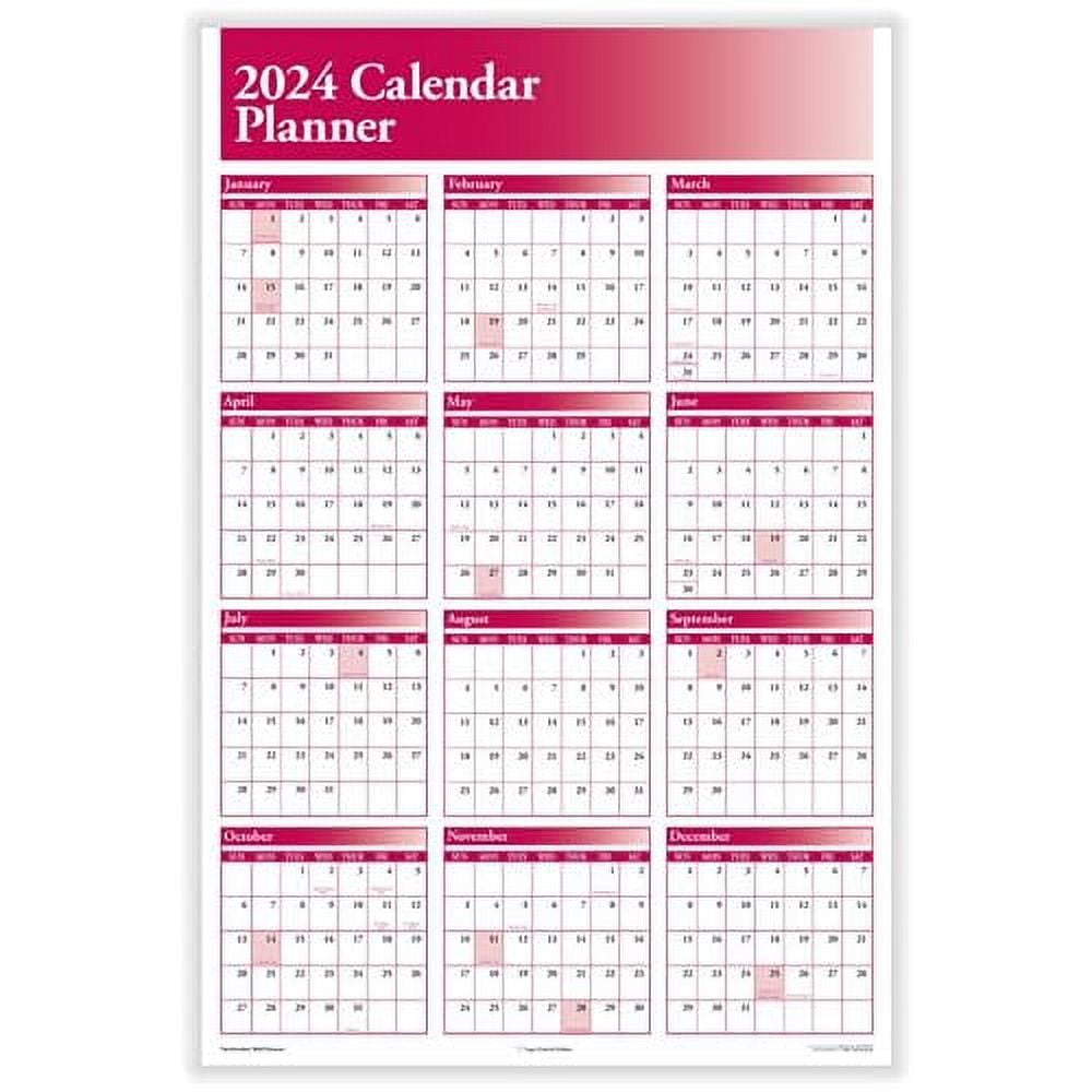 2024 Full Calendar Planner - 2-Sided (36" X 24") - Burgundy - Walmart.com