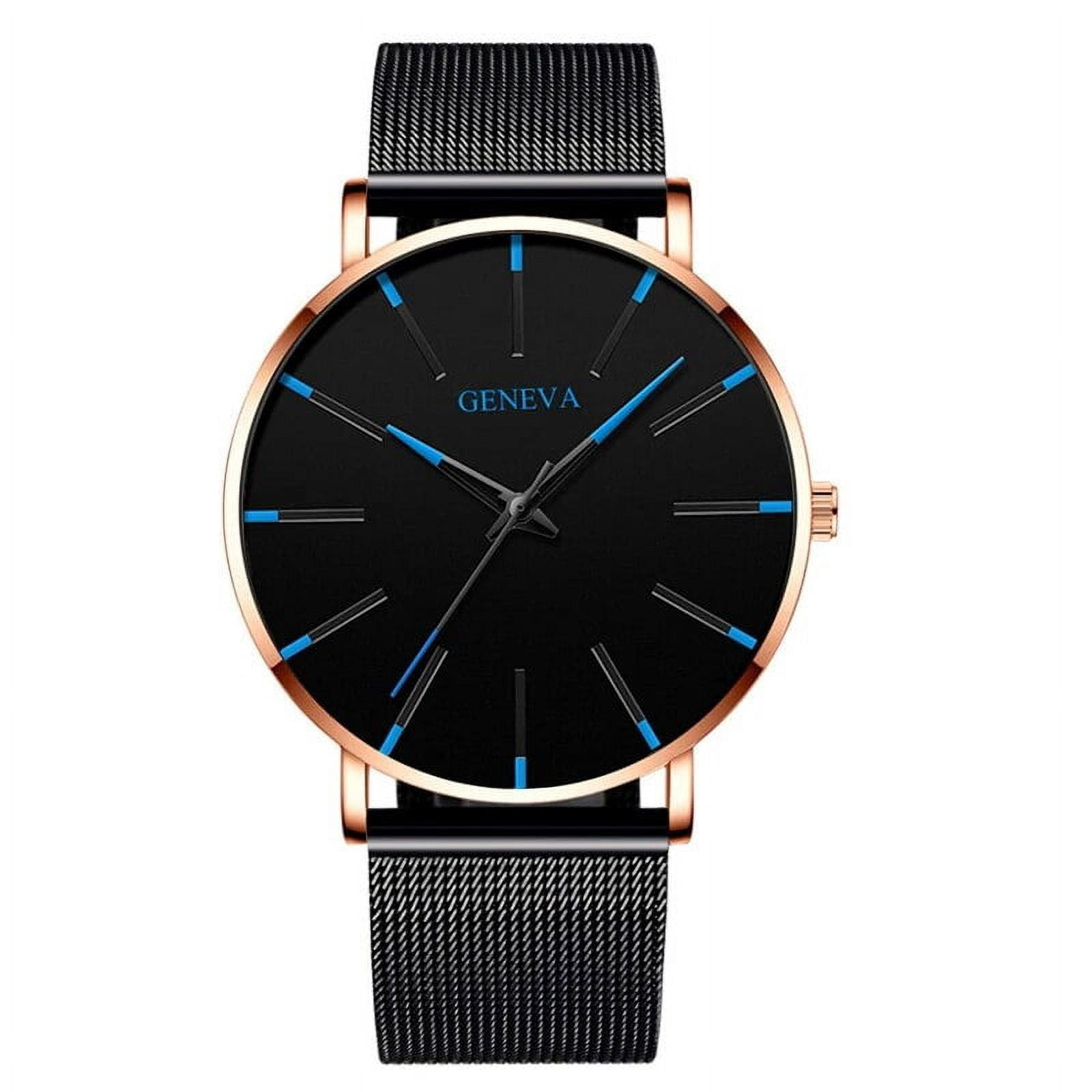 2024 Geneva Minimalist Watch Men Ultra Thin Blue Stainless Steel Mesh ...