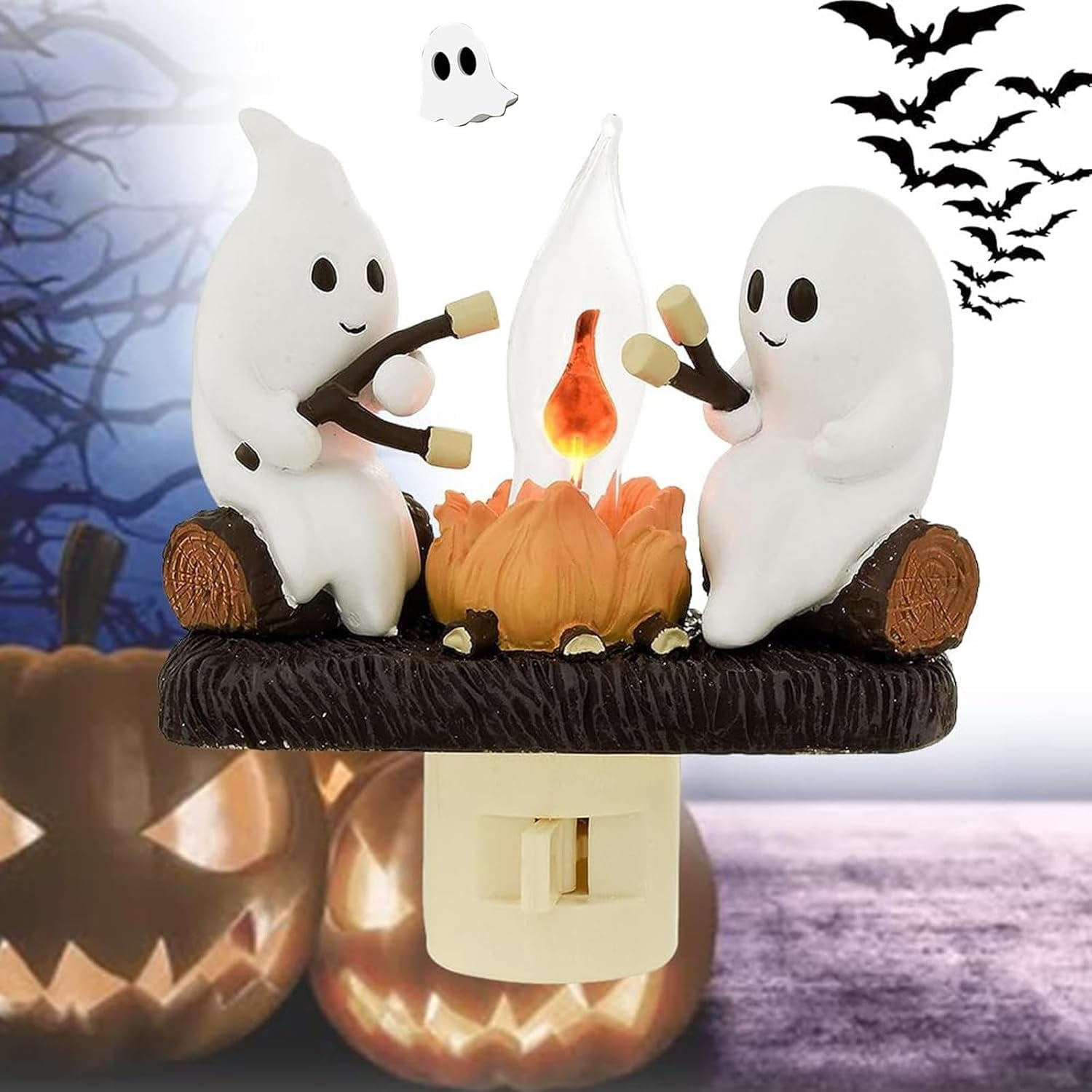 2024 Ghost Campfire Flickering Nightlight-2 Ghosts Roasting ...