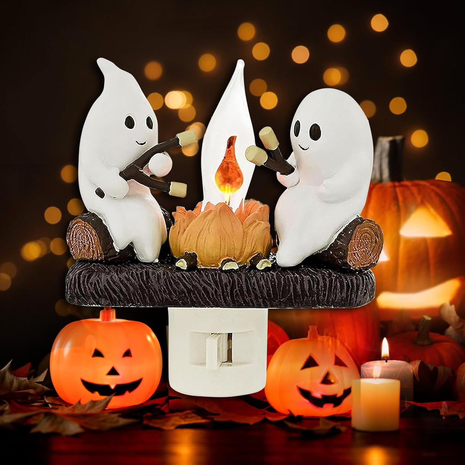 2024 Ghost Campfire Flickering Nightlight, Halloween Night Lights Plug ...