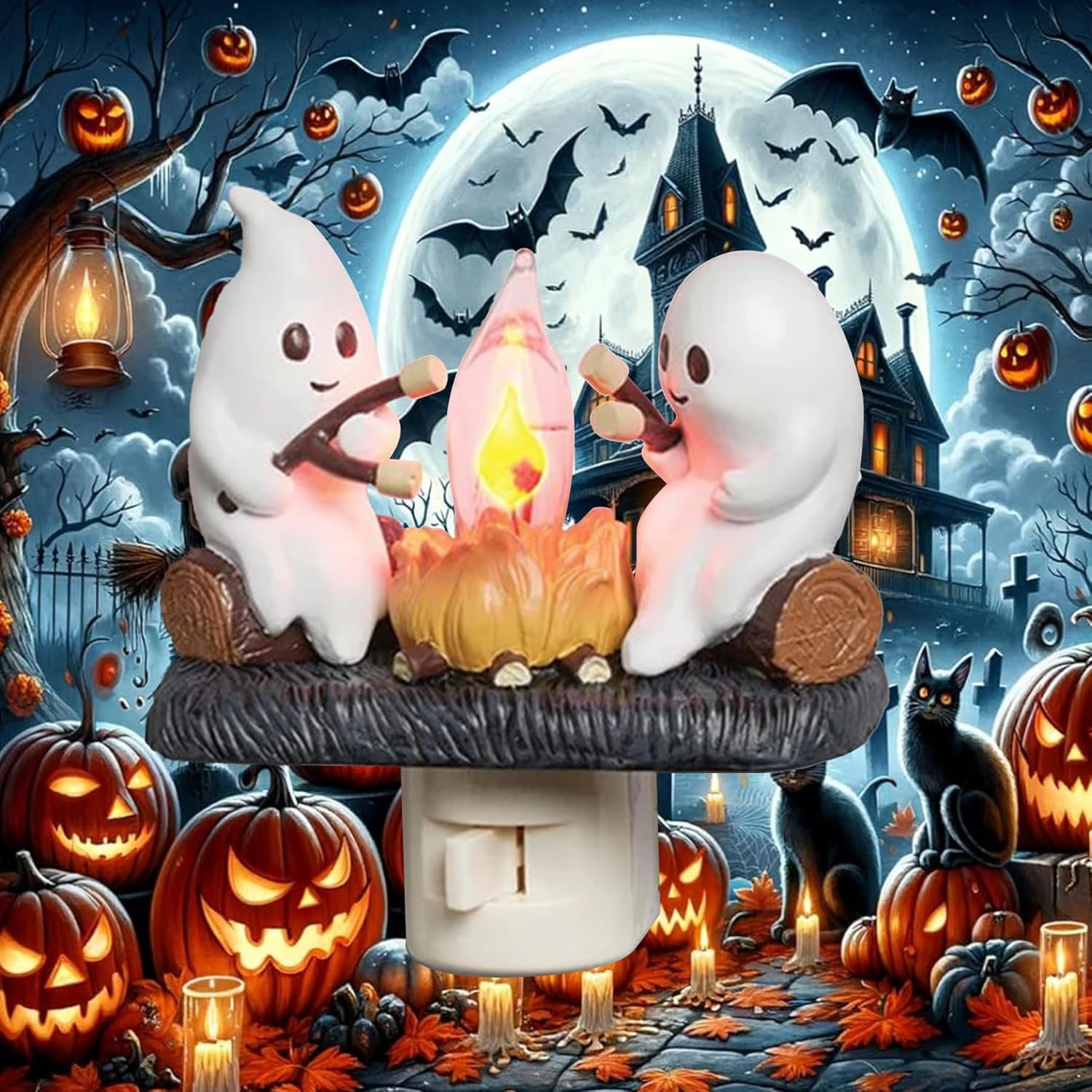 2024 Ghost Campfire Flickering Nightlight, Halloween Night Lights Plug ...