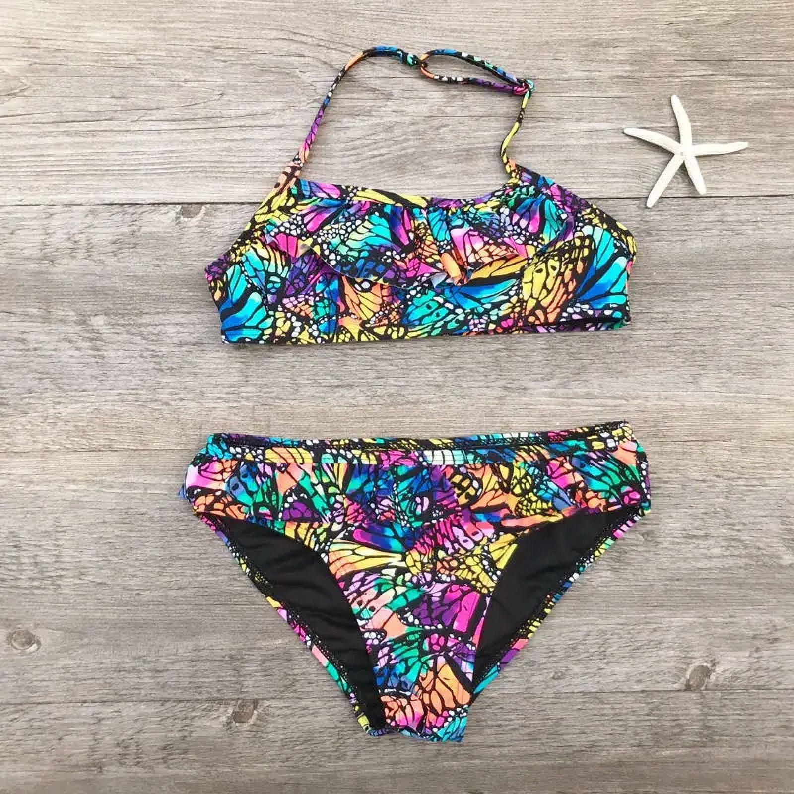 2024 Girls Two-piece Swim Suits Bikinis Print Flower Girl Bikini Set ...