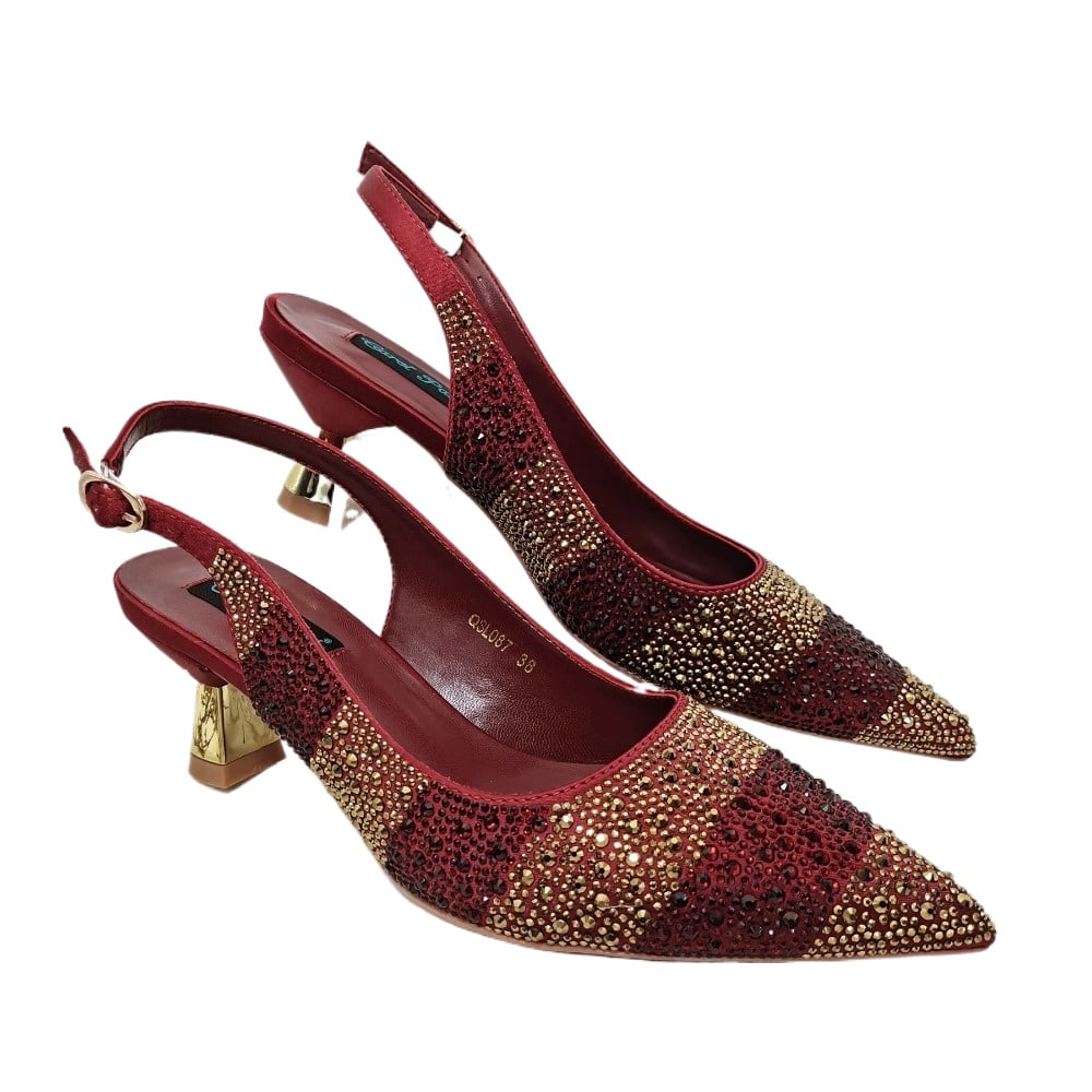 2024 Gold Color Elegant Women Heels Shoes and Bag Set Hollow ...