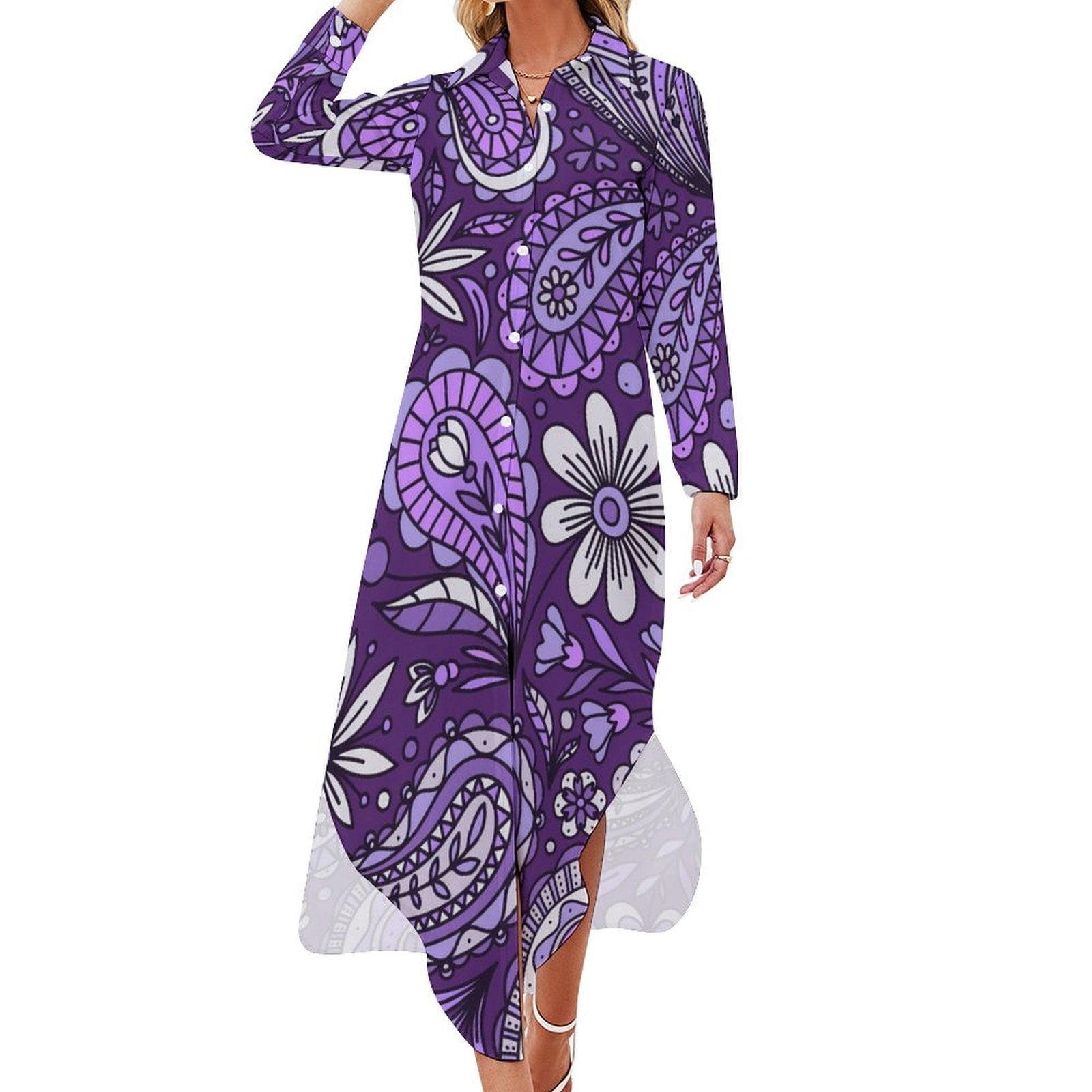 2024 Gold Paisley Chiffon Dress Swirl Chain Print Kawaii Dresses Womens ...