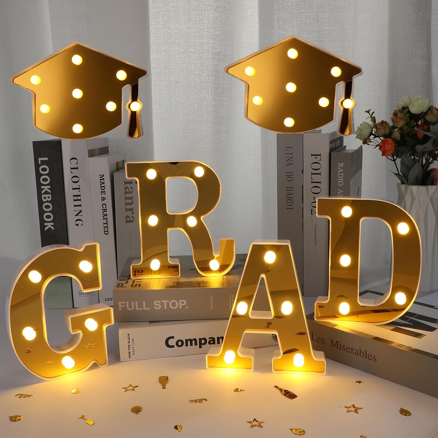 2024 Grad Letters with Lights Gold Graduation Party Decorations ...