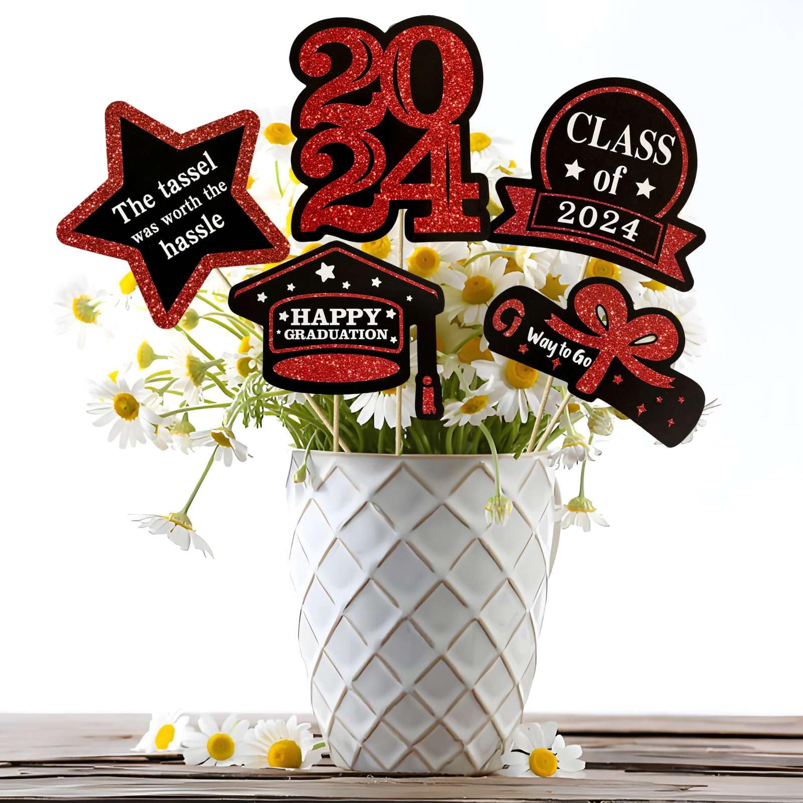 2024 Grad Table Centerpieces Sticks Double Sided Red 2024 Graduation ...