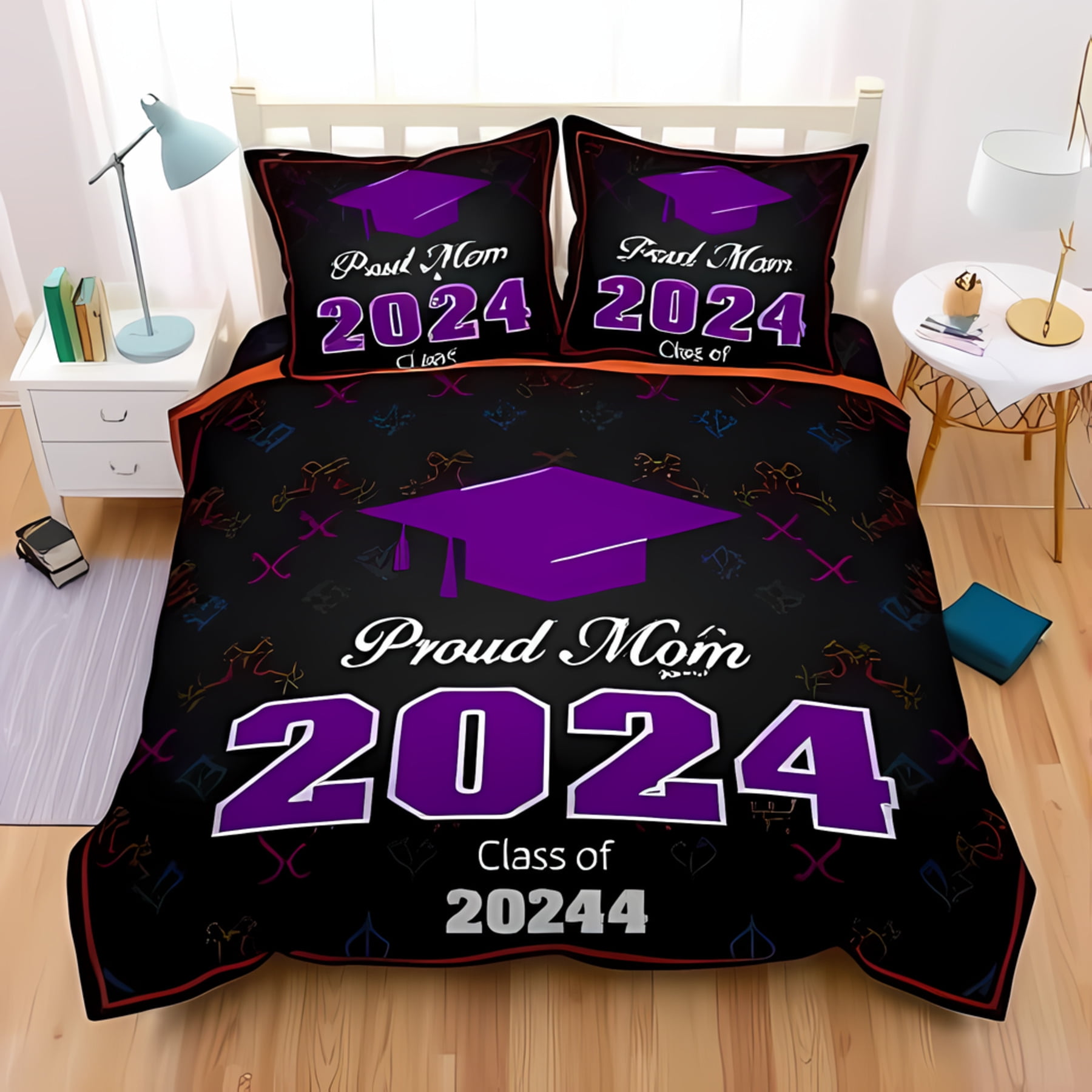 2024 Graduation 3-Piece Duvet Cover Set - Proud Mom Design with Bold ...