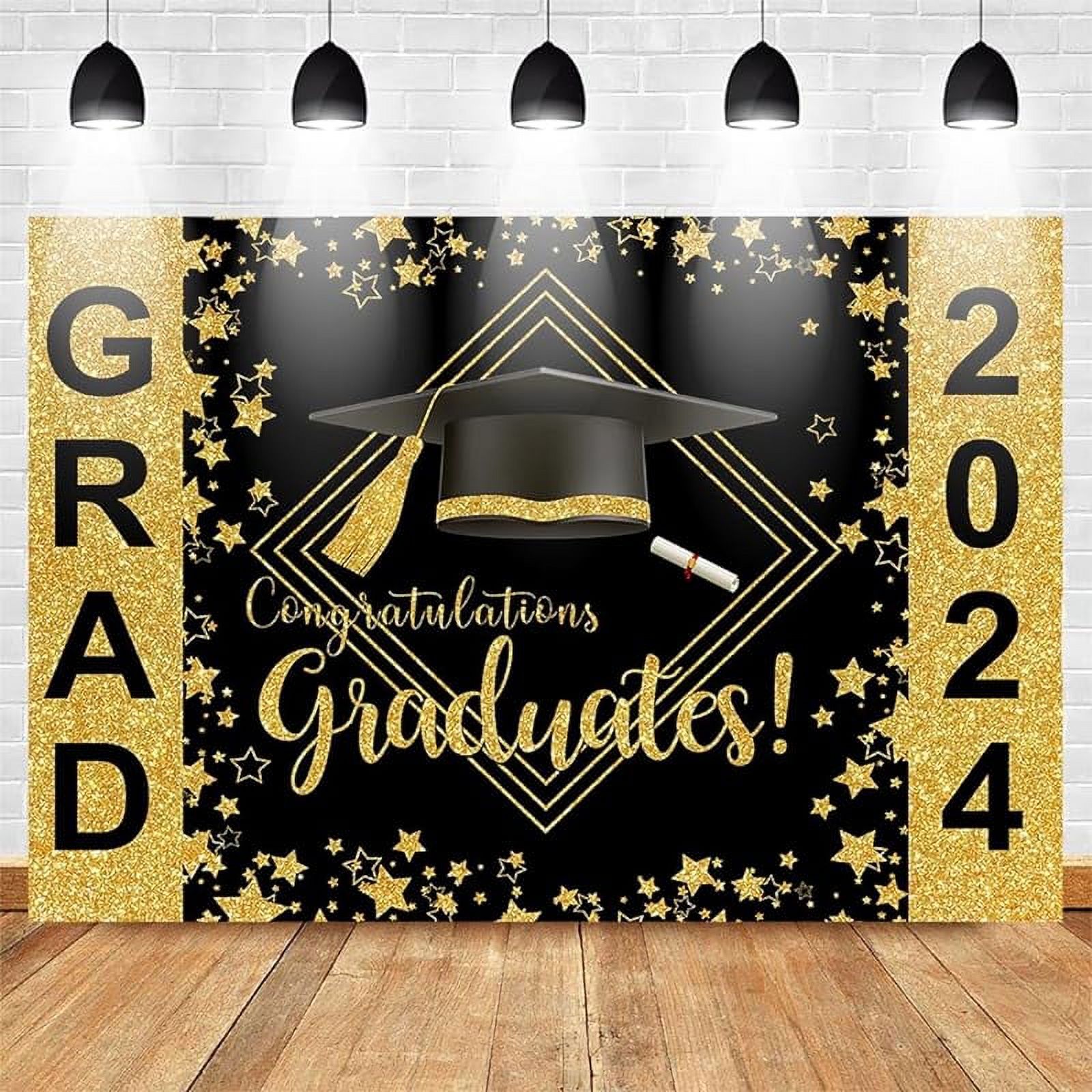 2024 Graduation Backdrop for Photography Black and Gold Class of 2024 ...