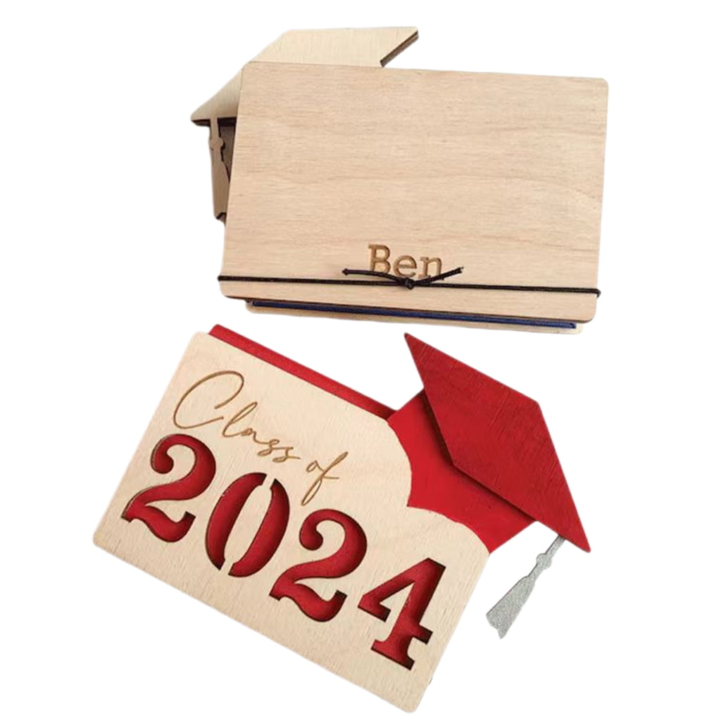2024 Graduation Card Holder with Elastic Band Closure, Wood Card Holder ...