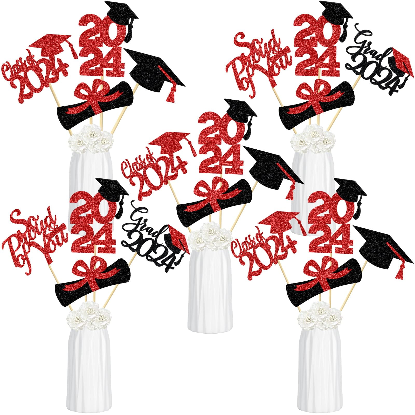 2024 Graduation Centerpieces Sticks Red Graduation Party Centerpieces ...