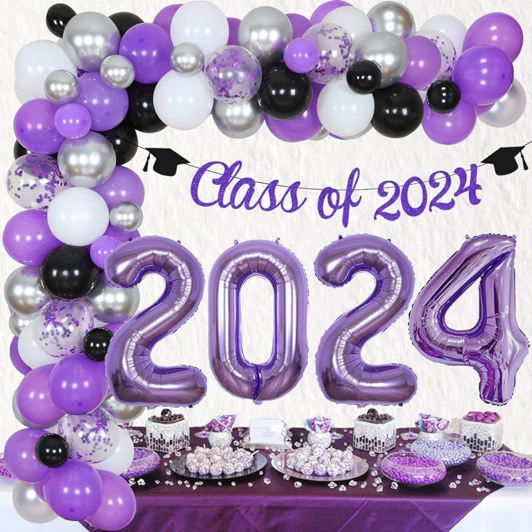2024 Graduation Decorations Purple Silver and Black Balloon Garland ...