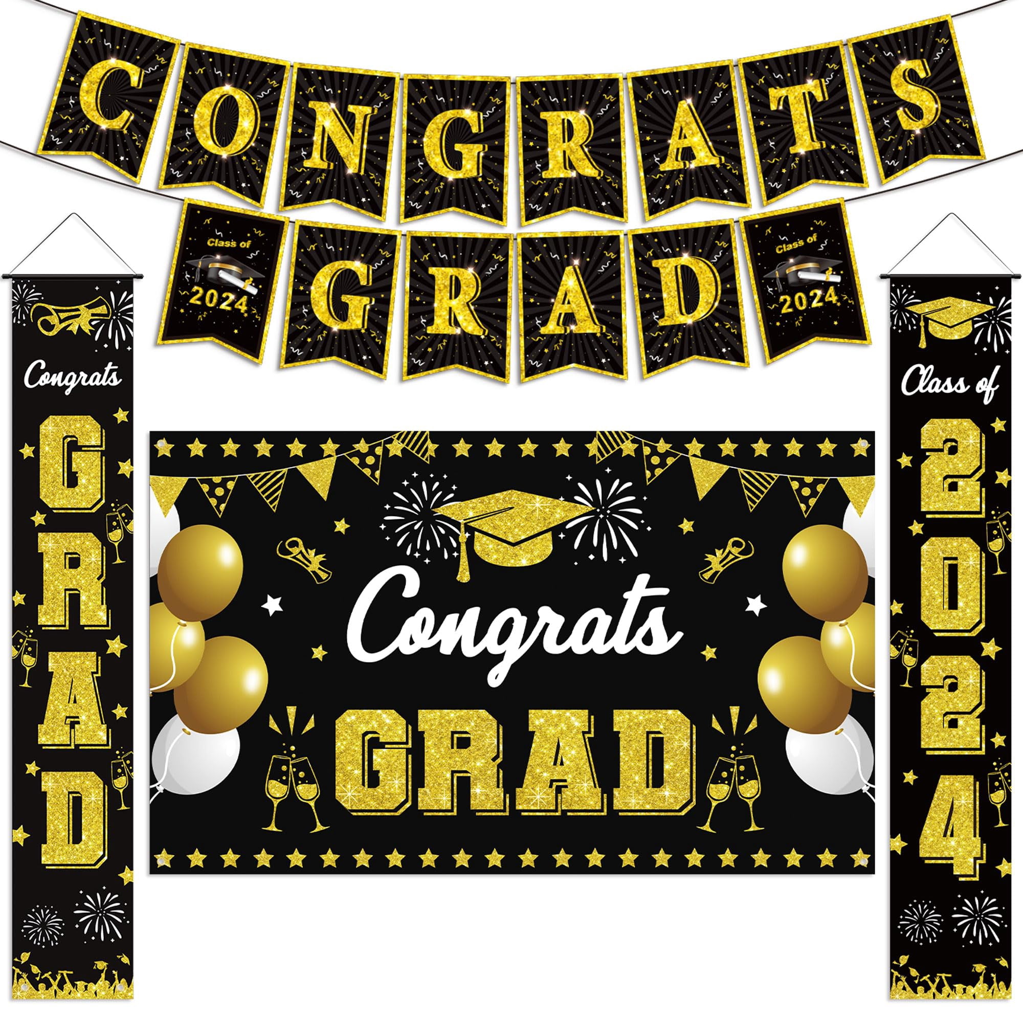 2024 Graduation Party Decorations, Black and Gold Class of 2024 ...
