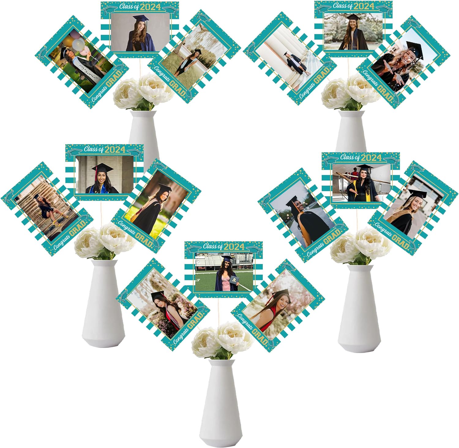 2024 Graduation Party Picture Centerpiece Sticks Teal Blue, 15PCS Photo ...