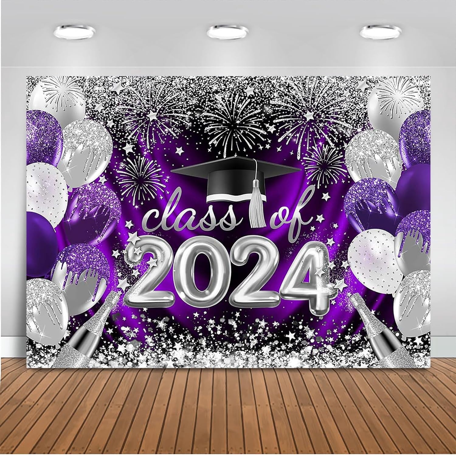 2024 Graduation Purple Backdrop Congrats Grad Graduate Party ...
