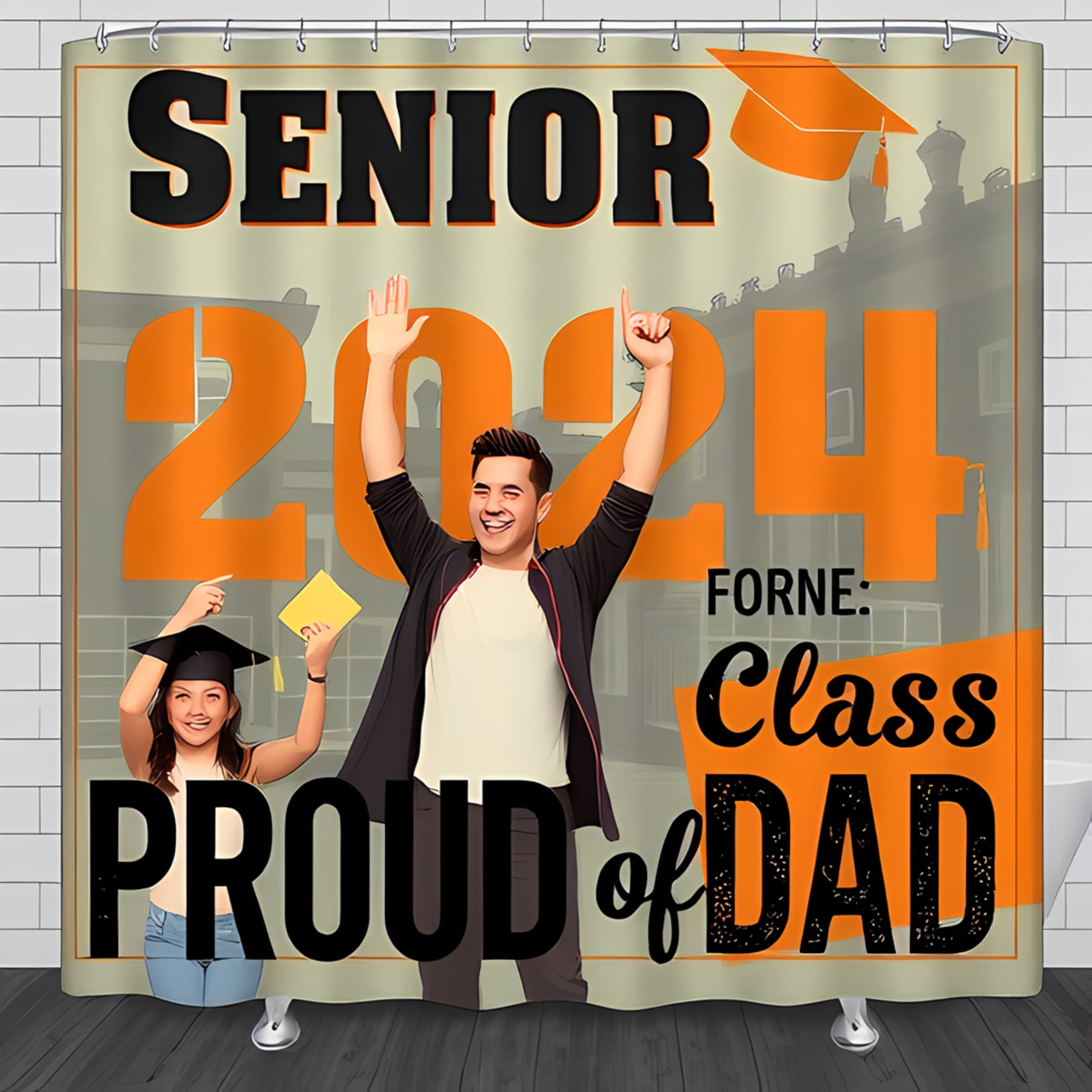 2024 Graduation Shower Curtain - Vintage Design with Proud Dad Graduate ...