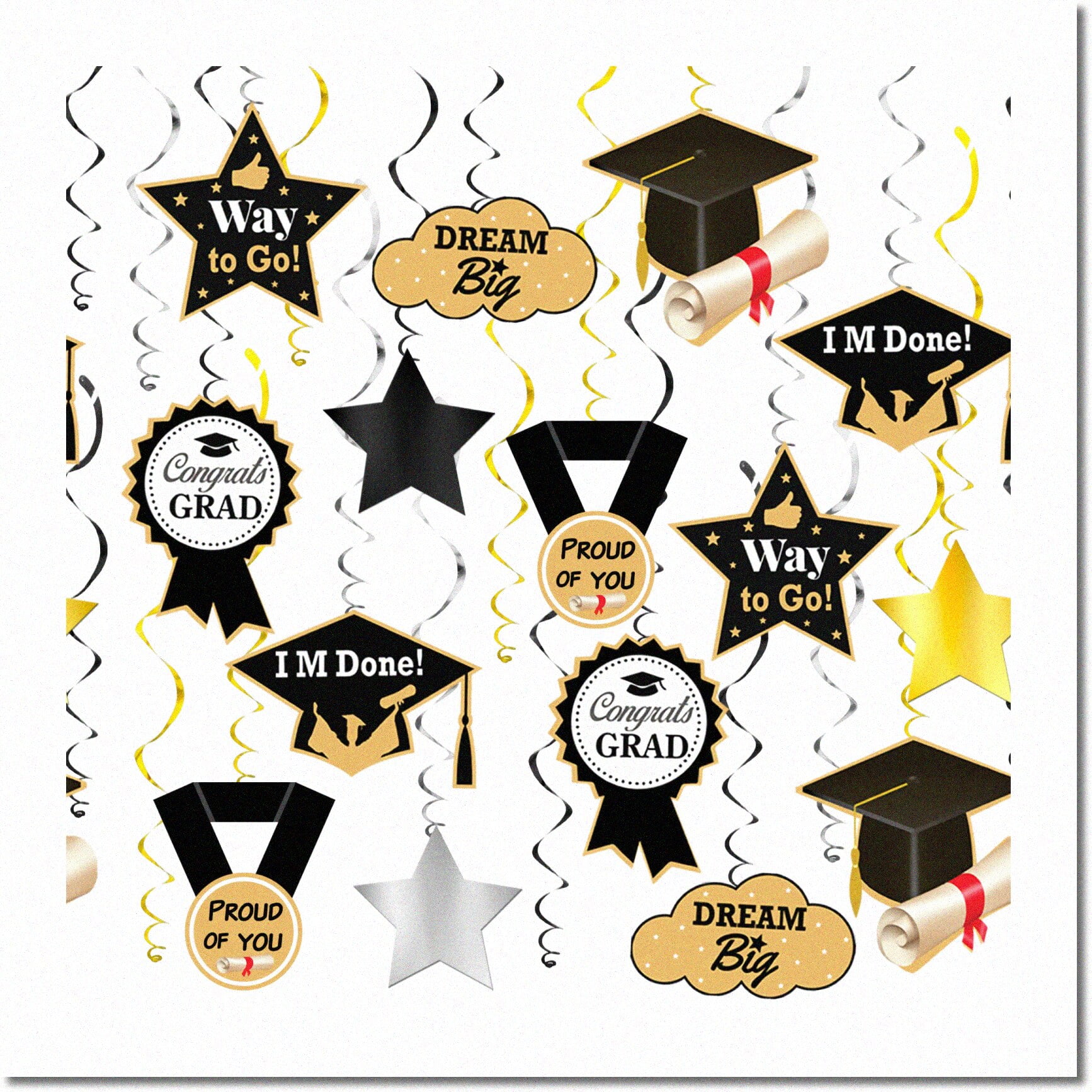 2024 Graduation Swirls Deluxe Pack - Black and Gold Graduation Party ...