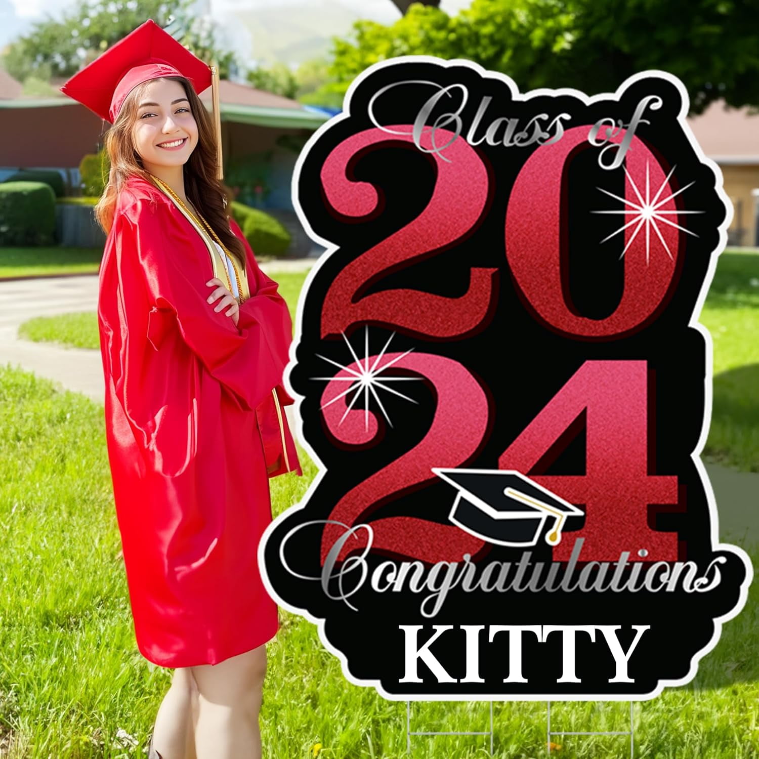 2024 Graduation Yard Sign Decoration,35 Inch Glitter Congrats ...