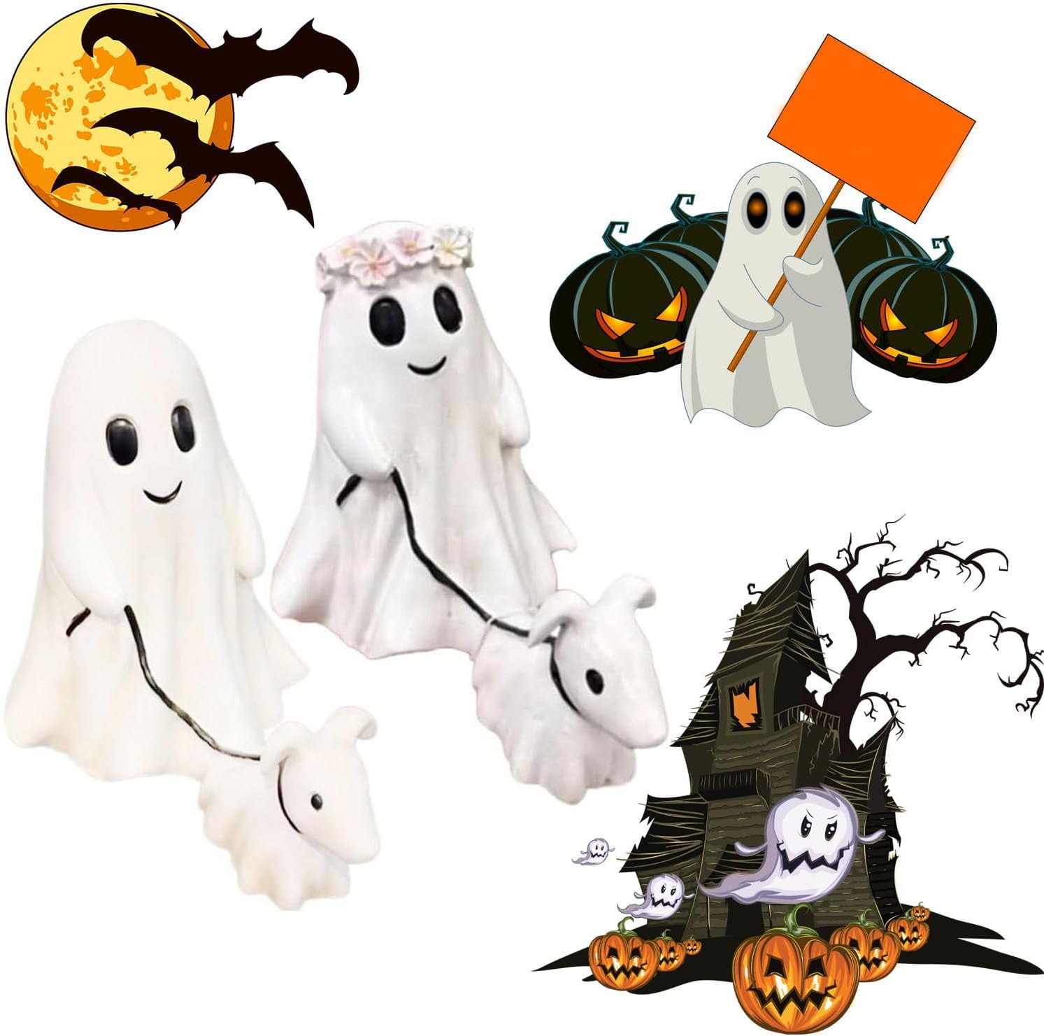 2024 Halloween Ghost Walking Dog Statue, Ghost Walking His Ghost Dog ...
