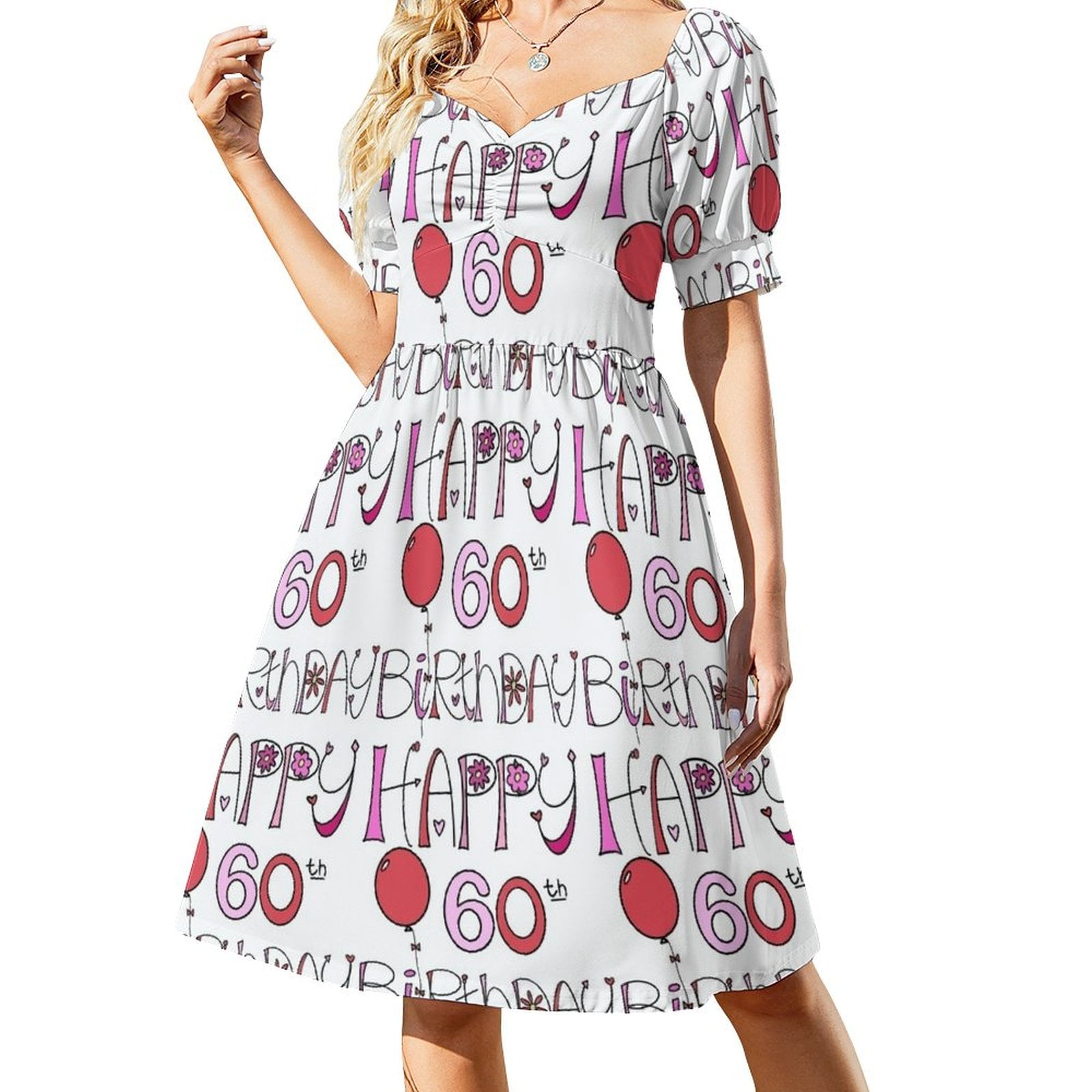 2024 Happy 60th Birthday Colorful Doodle Art Dress dress women summer ...