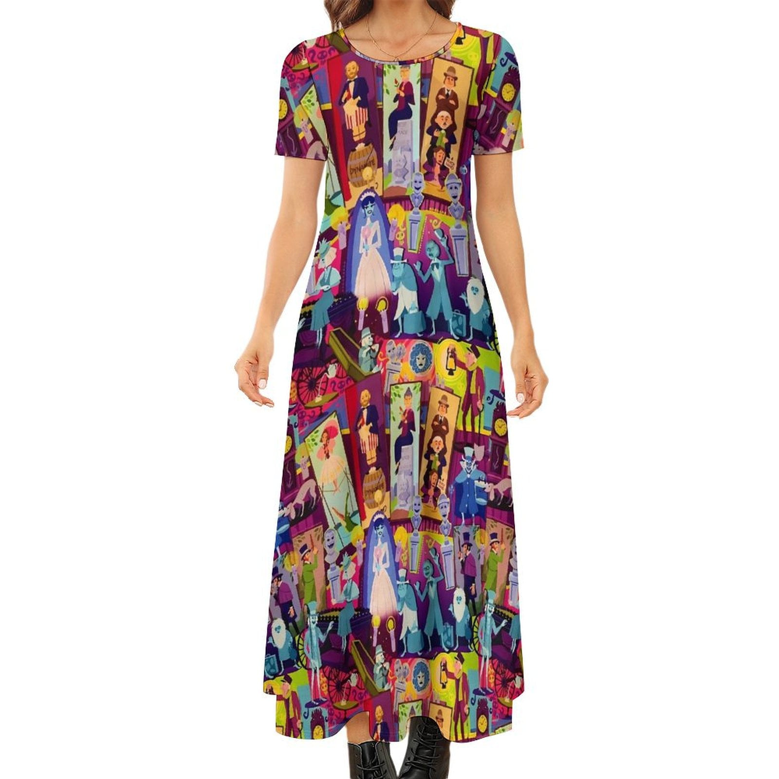 2024 Haunted Mansion Dress Halloween Print Elegant Maxi Dress Short ...
