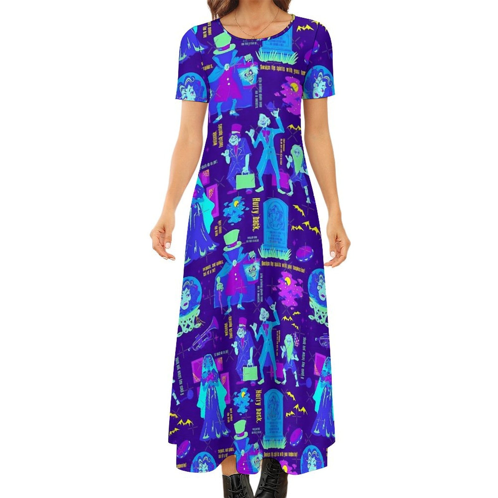 2024 Haunted Mansion Dress Halloween Print Elegant Maxi Dress Short ...