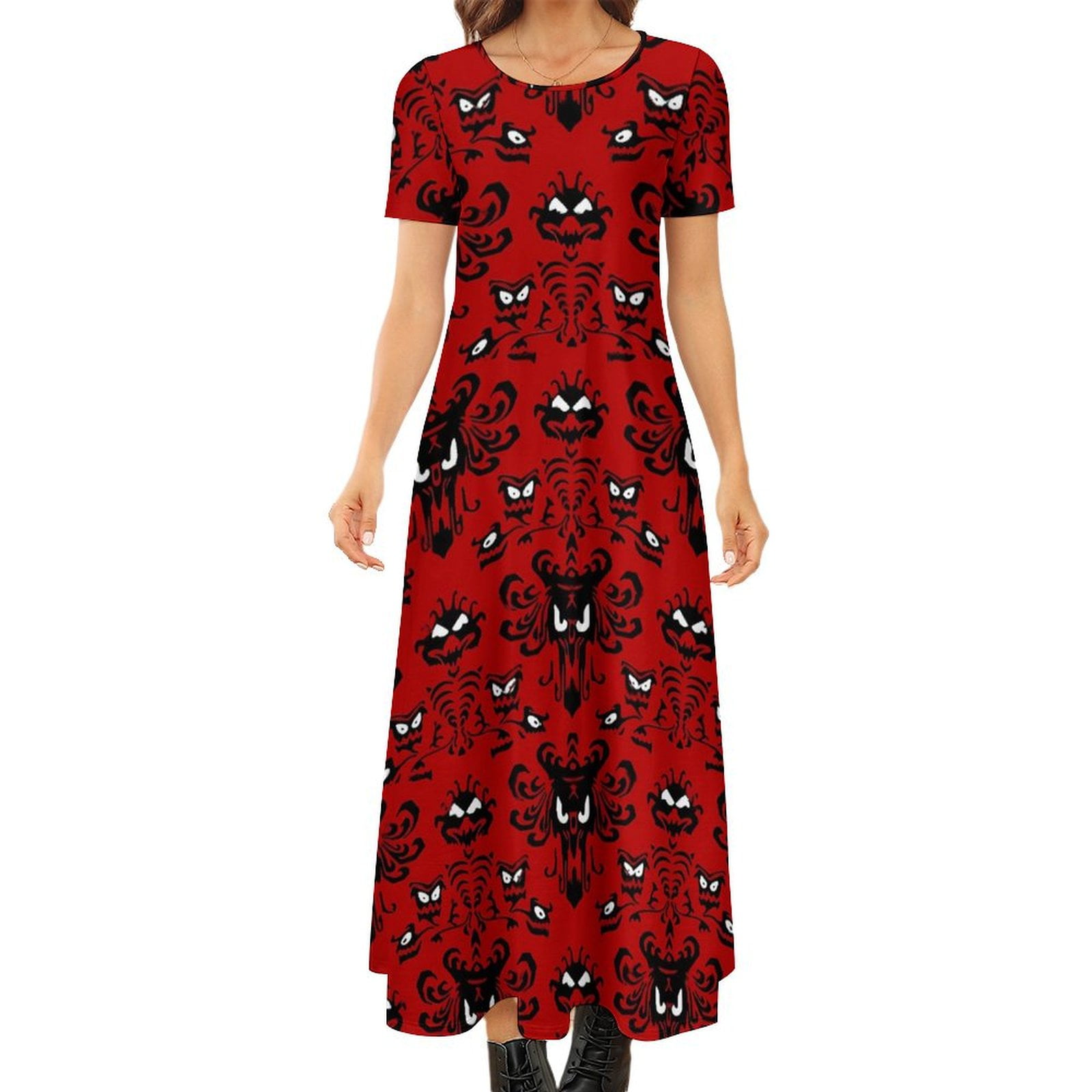 2024 Haunted Mansion Dress Halloween Print Elegant Maxi Dress Short ...