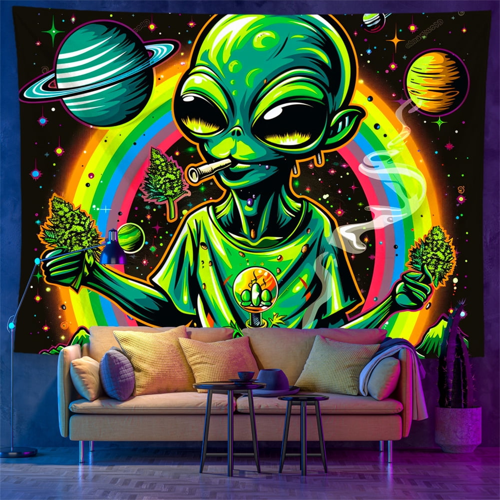 2024 Hot new home UV fluorescent DJ alien tapestry, psychedelic space ...