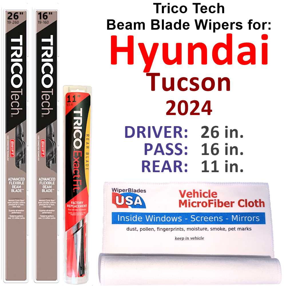 2024 Hyundai Tucson Beam Blade Wipers (Set of 3) w/Rear Wiper - Walmart.com