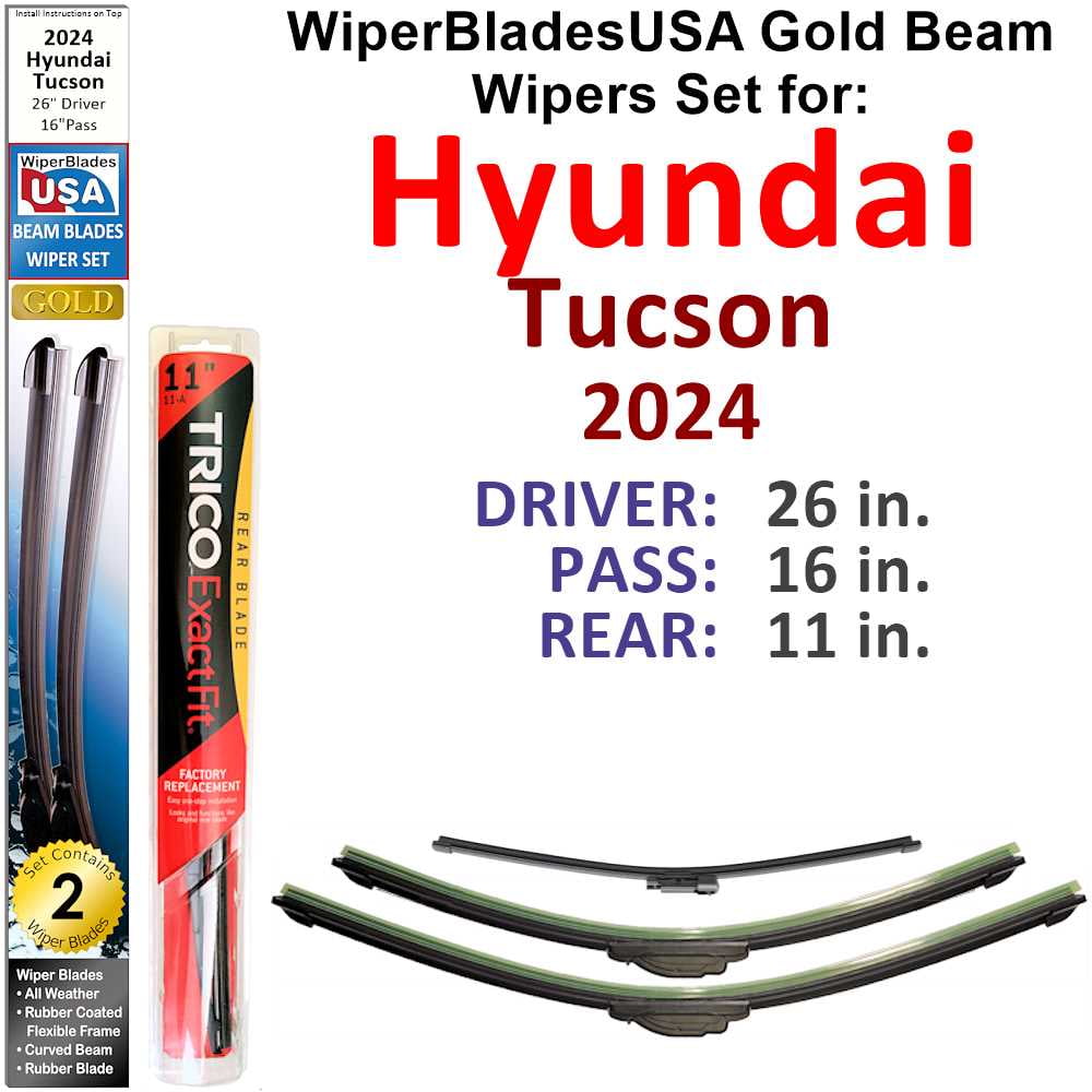 2024 Hyundai Tucson Beam Wiper Blades Wipers WBUSA (Set of 3) w/Rear ...