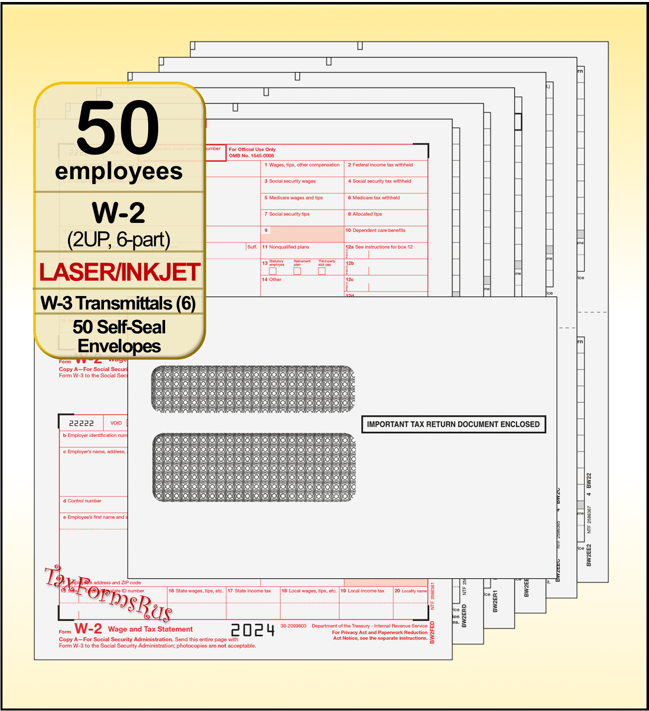 2024 IRS TAX FORMS KIT:: W-2 Wage Stmts 6-pt LASER 50 employees ...