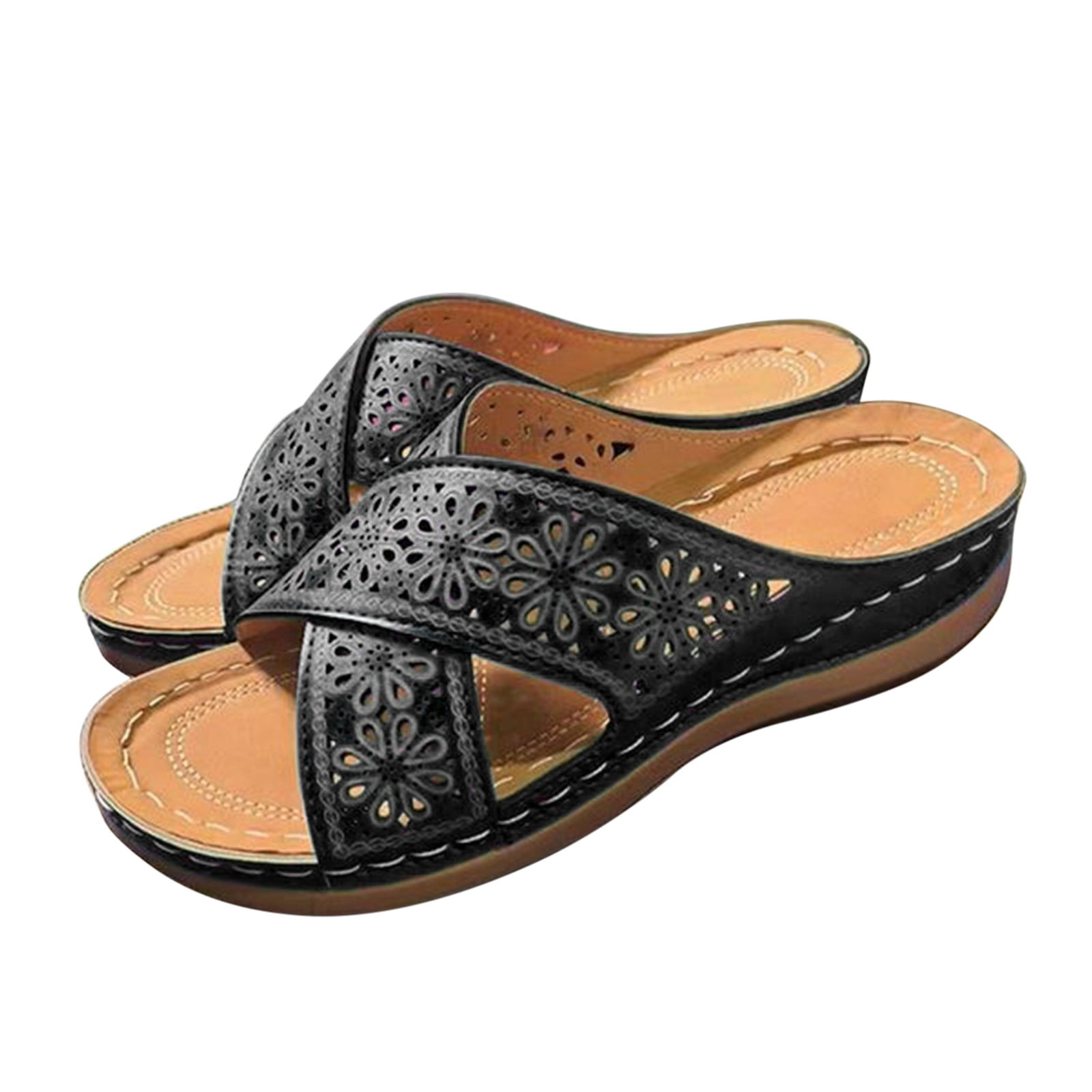 Juebong Women's Platform Wedge Comfort Cross Strap Slide Sandals ...
