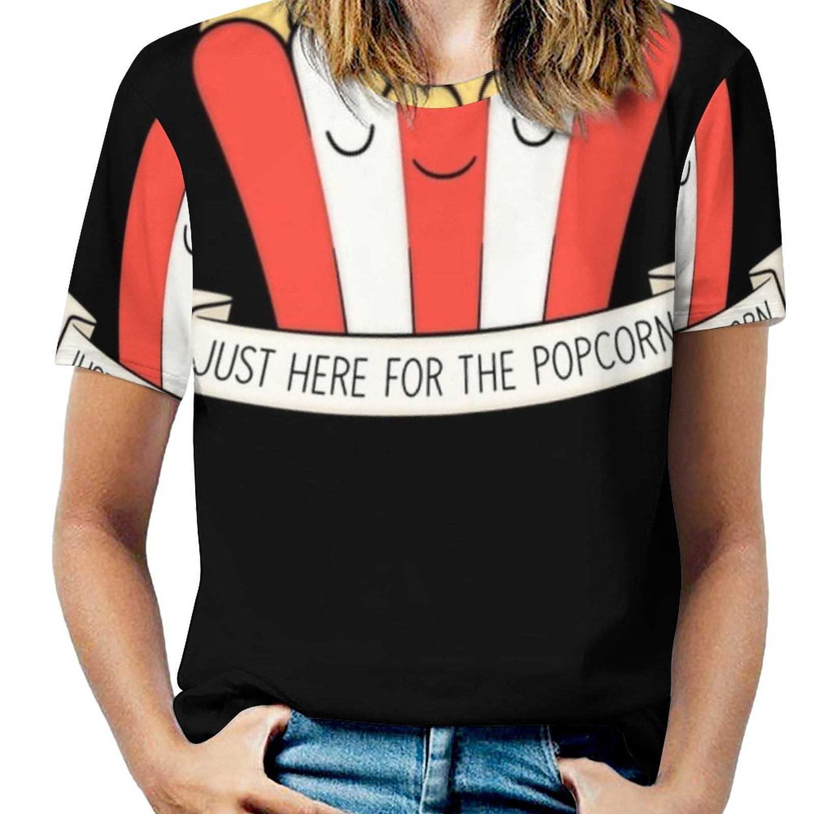 2024 Just Here For The Popcorn Ruffle Short Sleeve T-Shirt V Neck ...