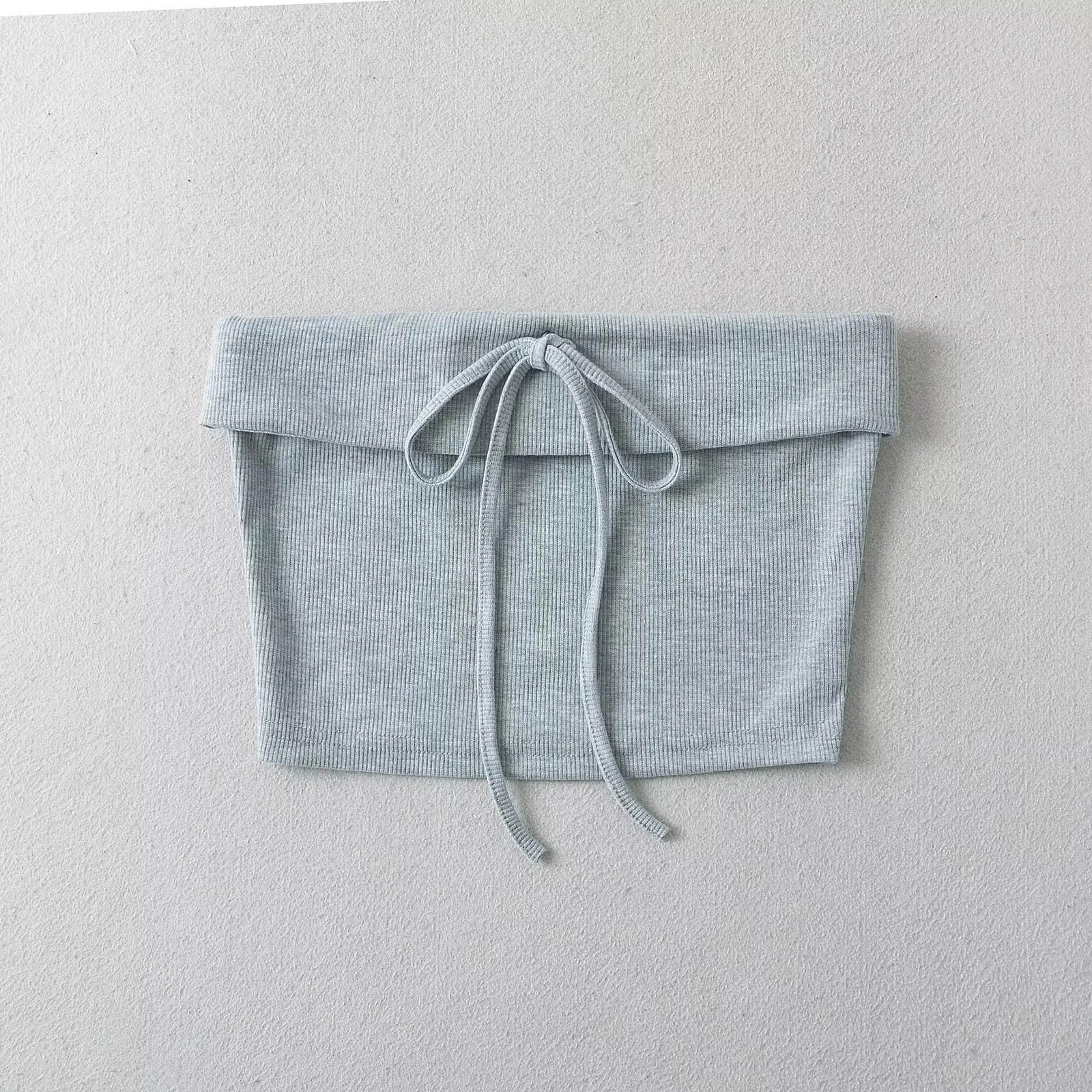 2024 Ladies Solid Color Short Drawstring Tube Top Rack for Multiple ...